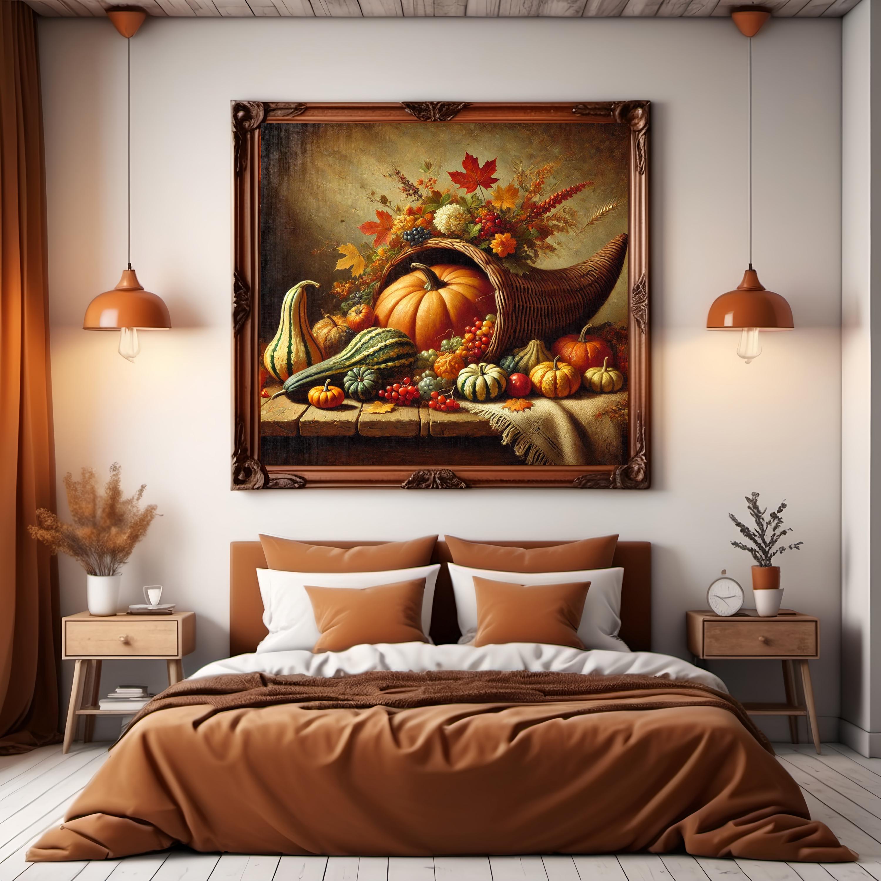 Autumn Cornucopia Still Life Print, Harvest Oil Painting Art, Cozy Fall ...