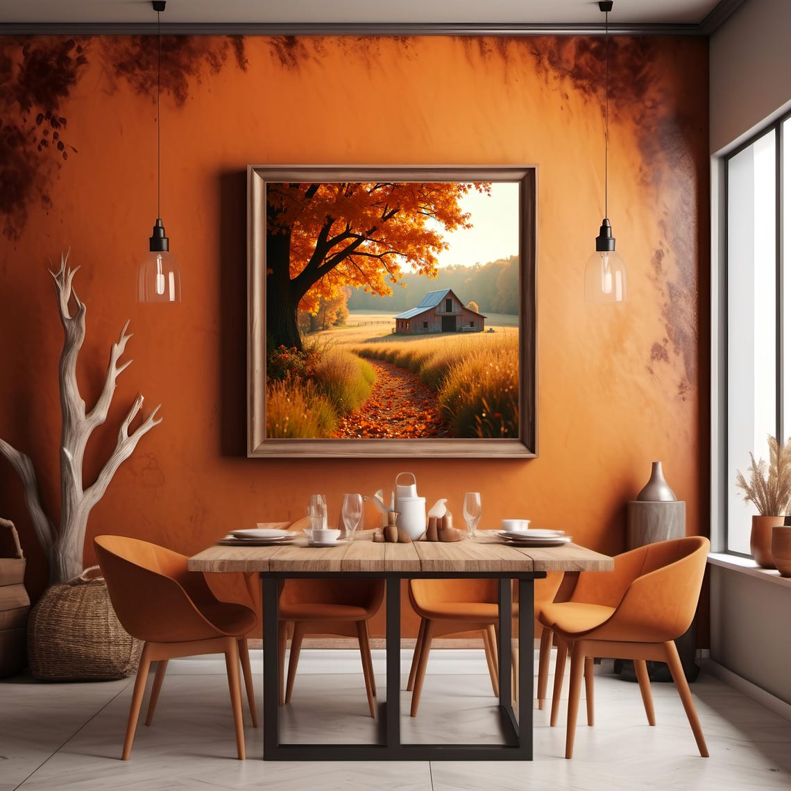Fall Barn Landscape Art: Golden Autumn Rustic Farmhouse (digital ...