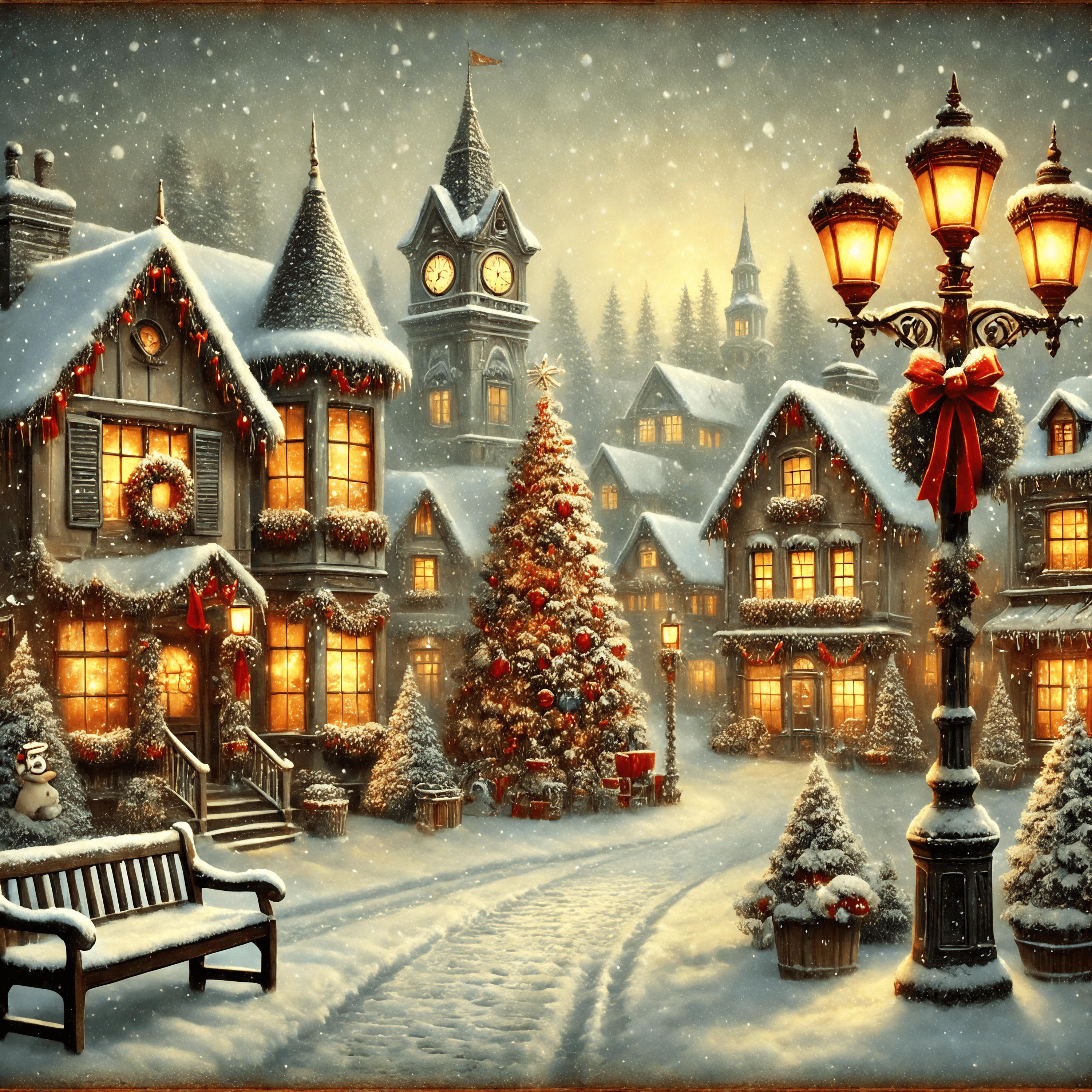 Vintage Christmas Town Wall Art Snow-covered Winter Village Festive ...