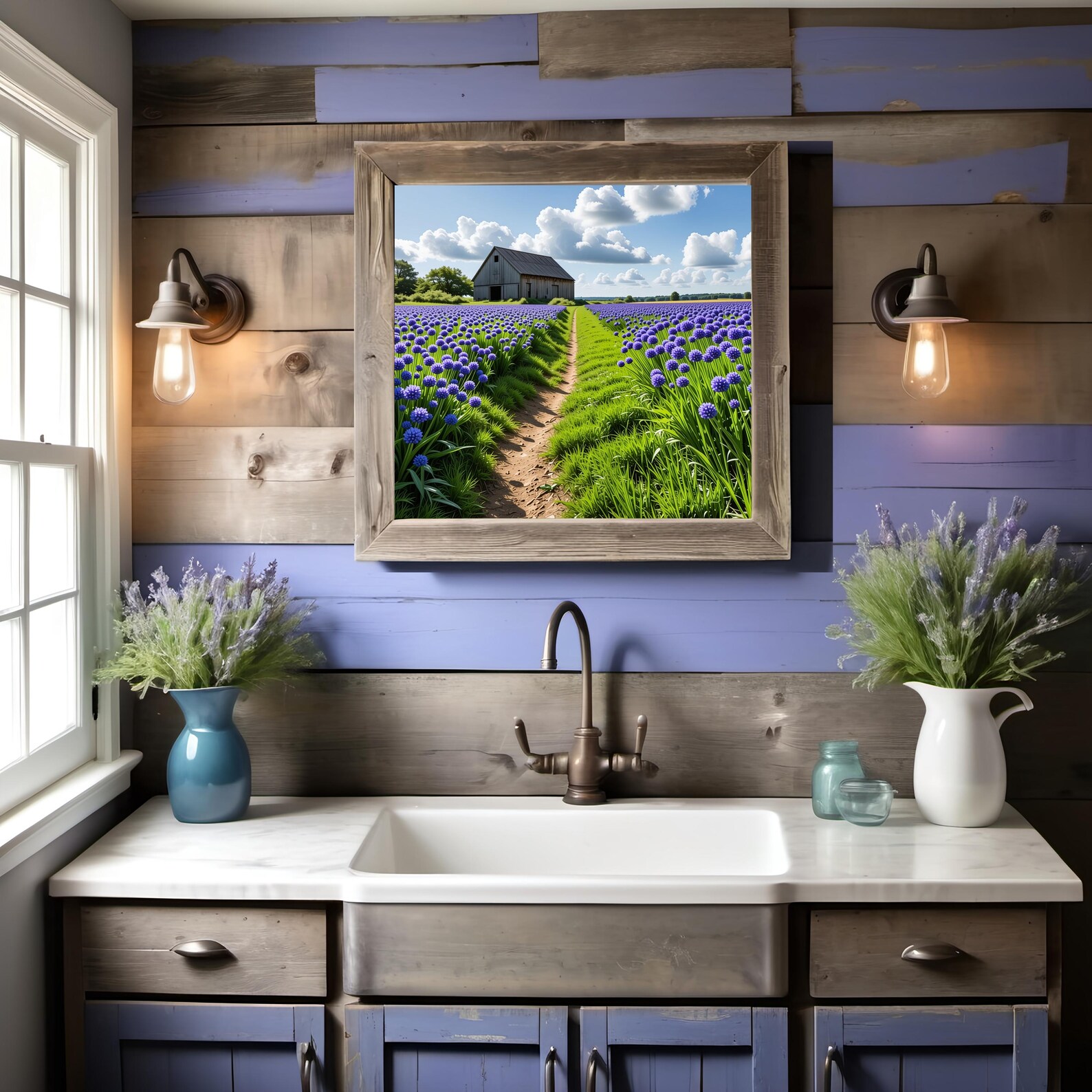 Blue Chive Field Print: Rustic Barn, Farmhouse Wall Decor (digital ...