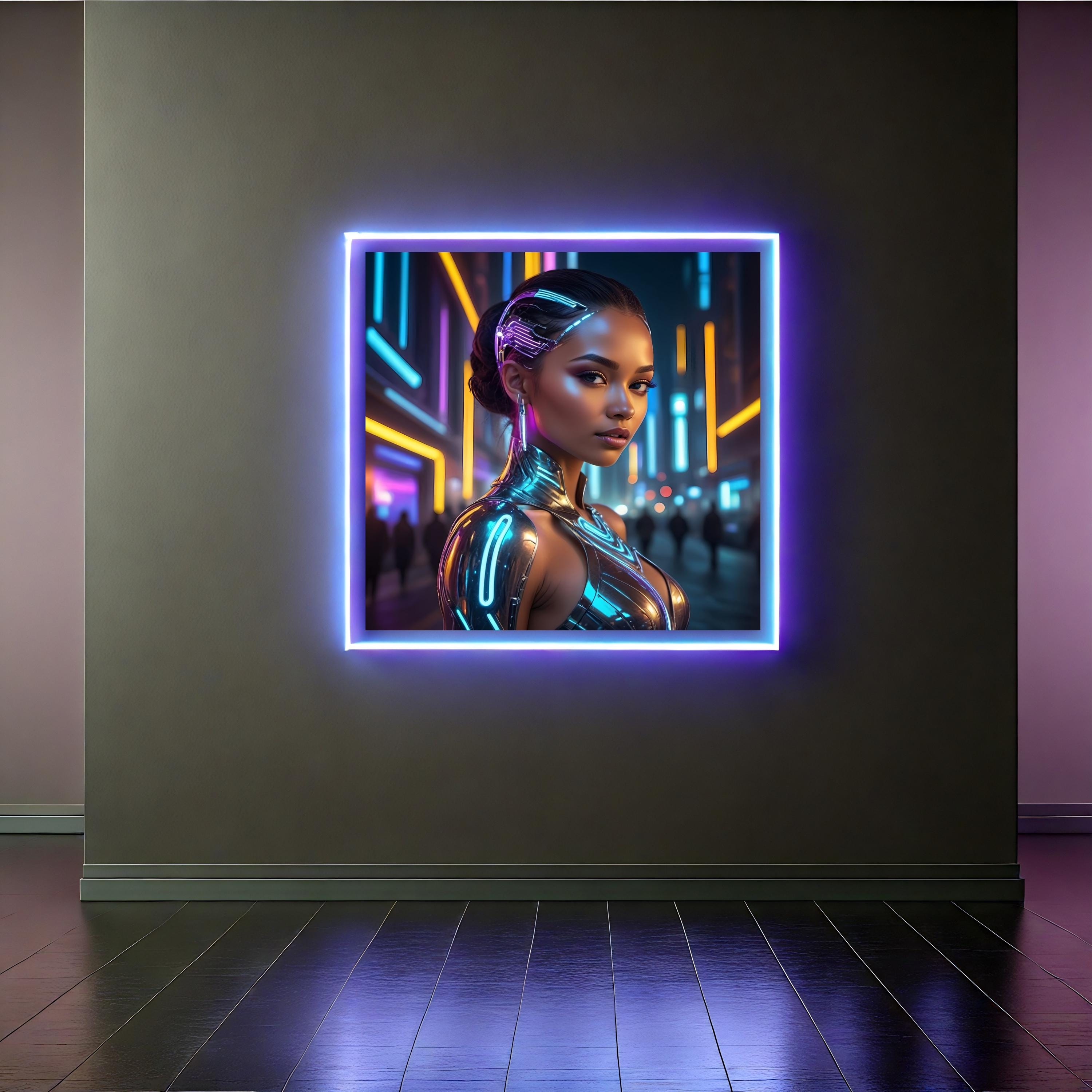 Cyberpunk Cyborg Woman Art Print: Neon Cityscape (digital Download) - Etsy