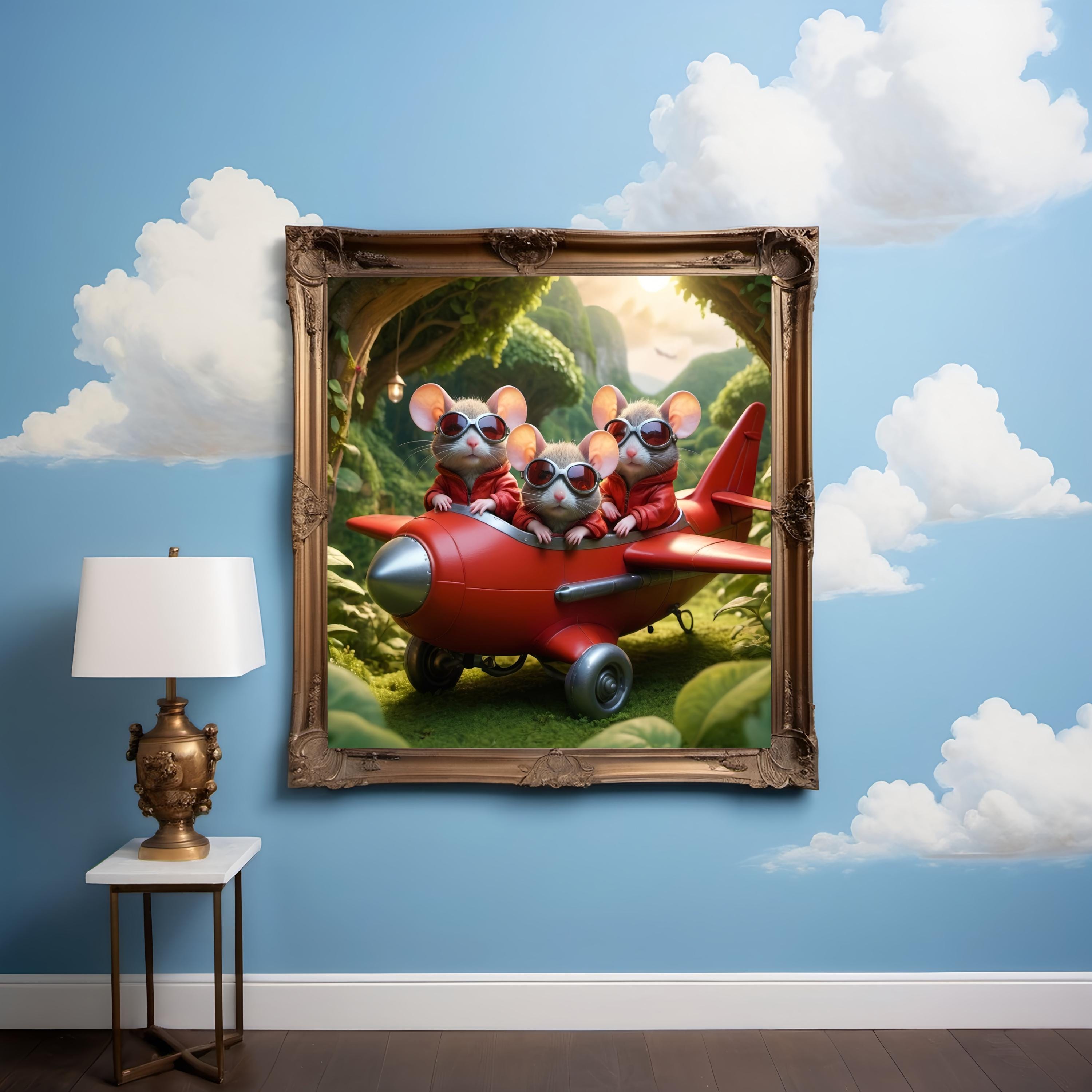 Aviator Mice Red Plane Digital Download – Whimsical Animal Art, Quirky ...
