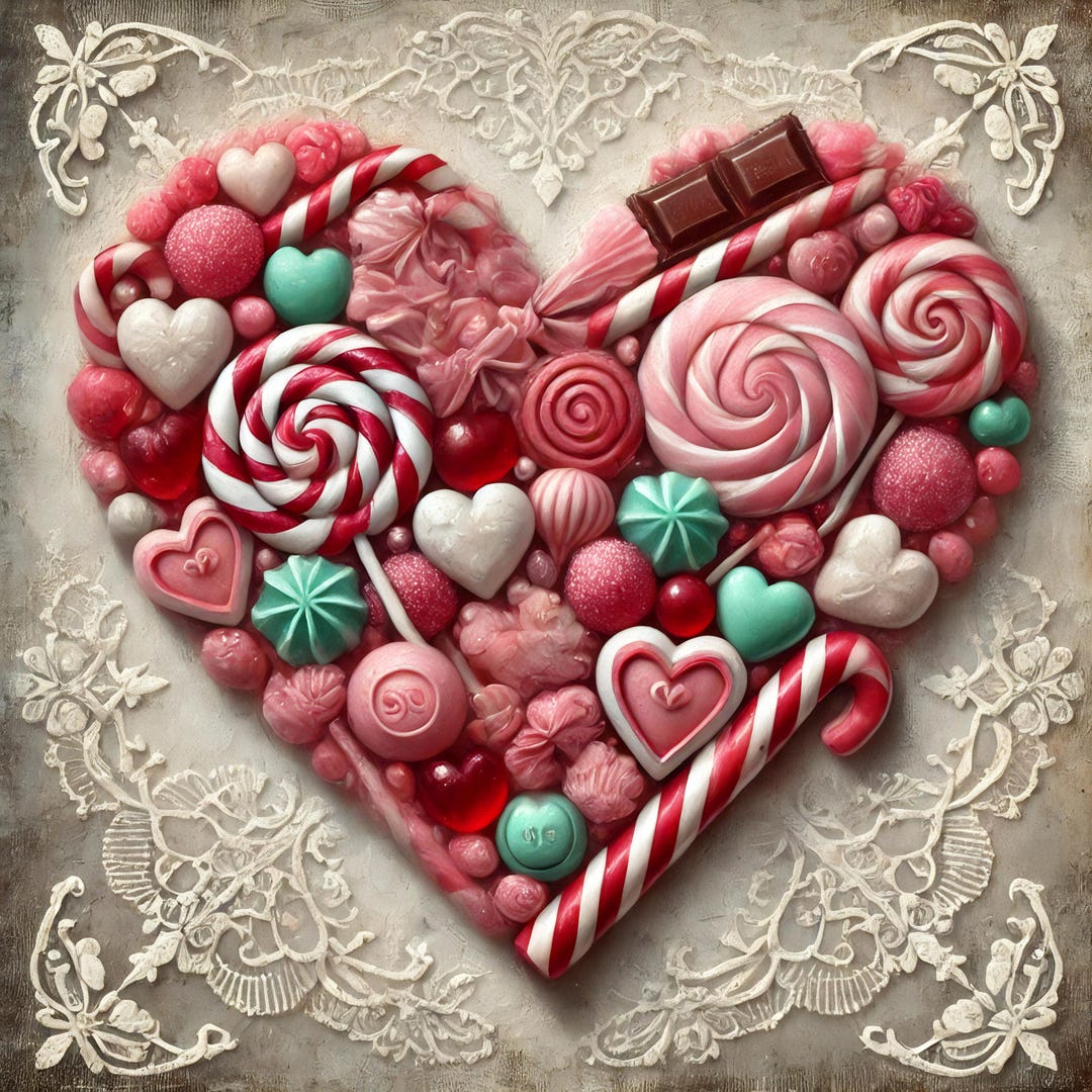 Vintage Candyland Heart Wall Art Whimsical Valentine’s Day Digital ...