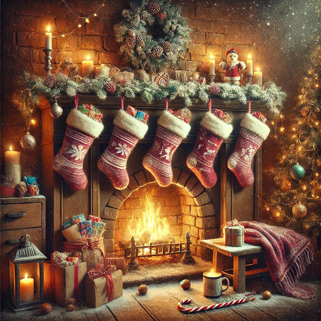 Stockings by the Hearth Still Life Vintage Christmas Wall Art Festive ...