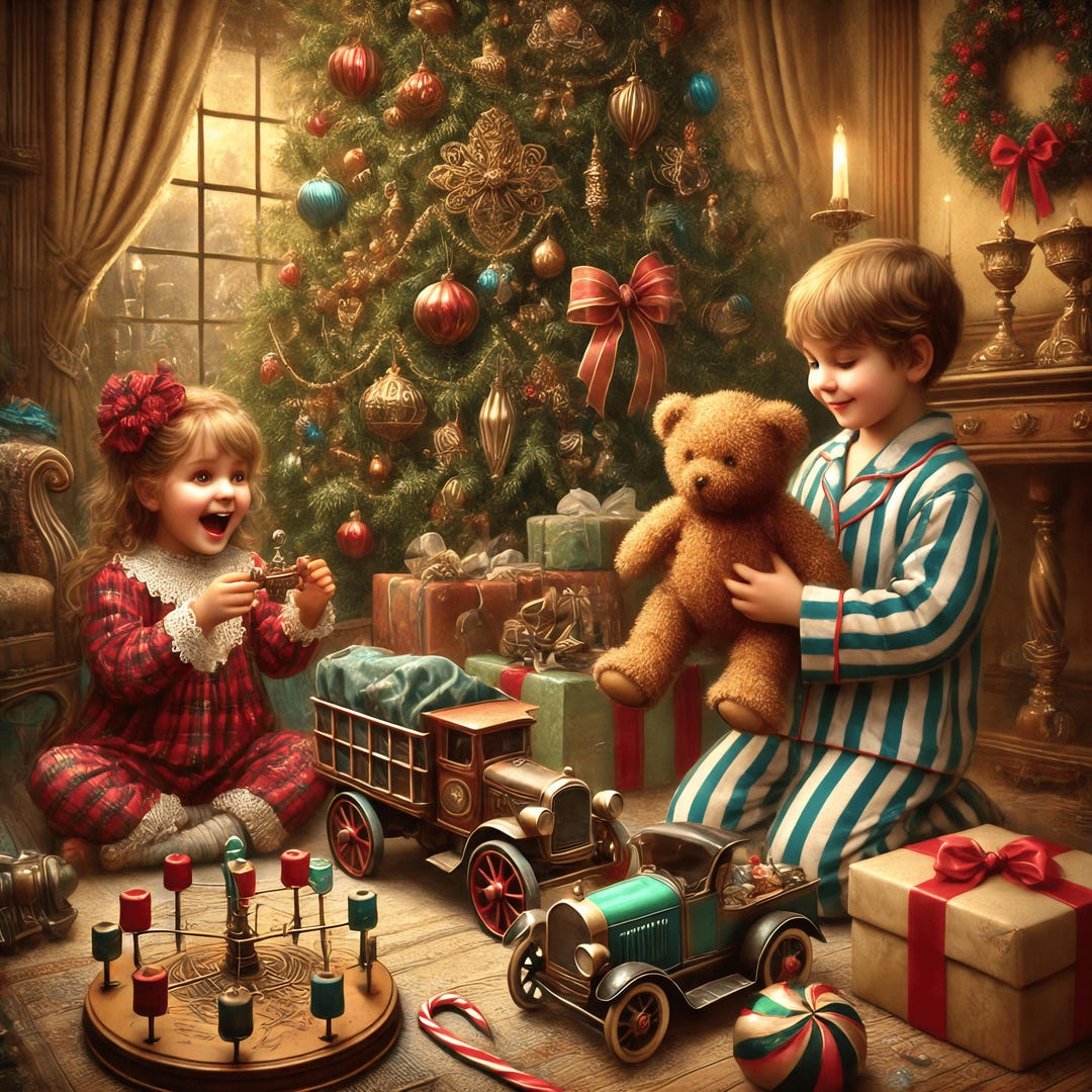 Vintage Christmas Morning With Children Digital Artwork Festive Holiday ...