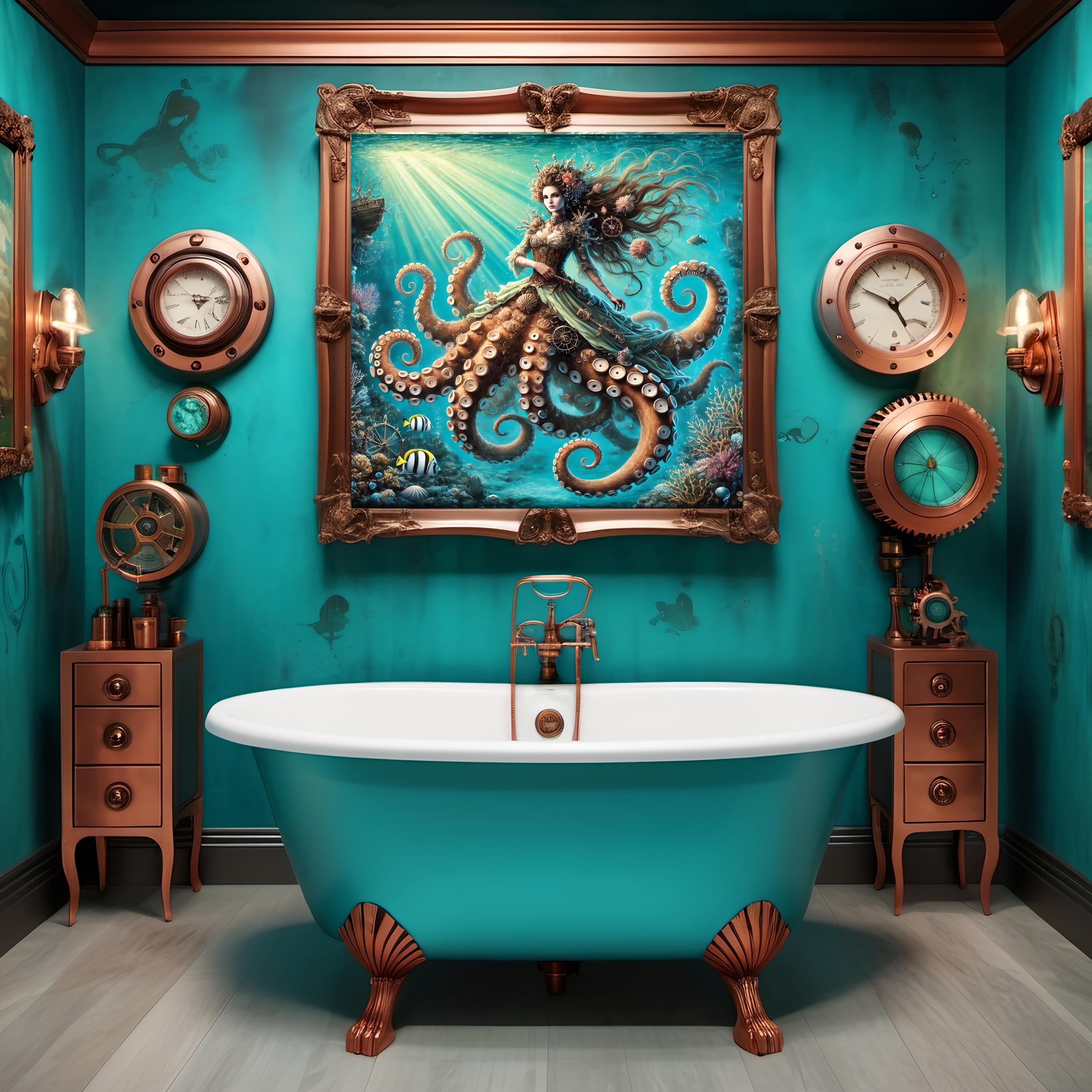 Steampunk Octopus Queen Art Print: Nautical Fantasy Decor (digital ...