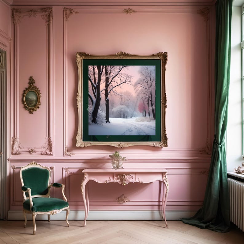 Winter Forest Sunset Art Print: Pink Sky Snowy Landscape (digital ...
