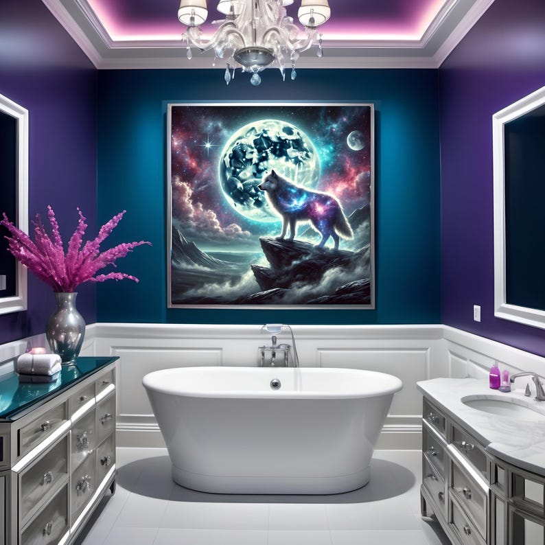 Celestial Spirit Wolf Print: Galaxy Wolf Under Moon (digital Download ...