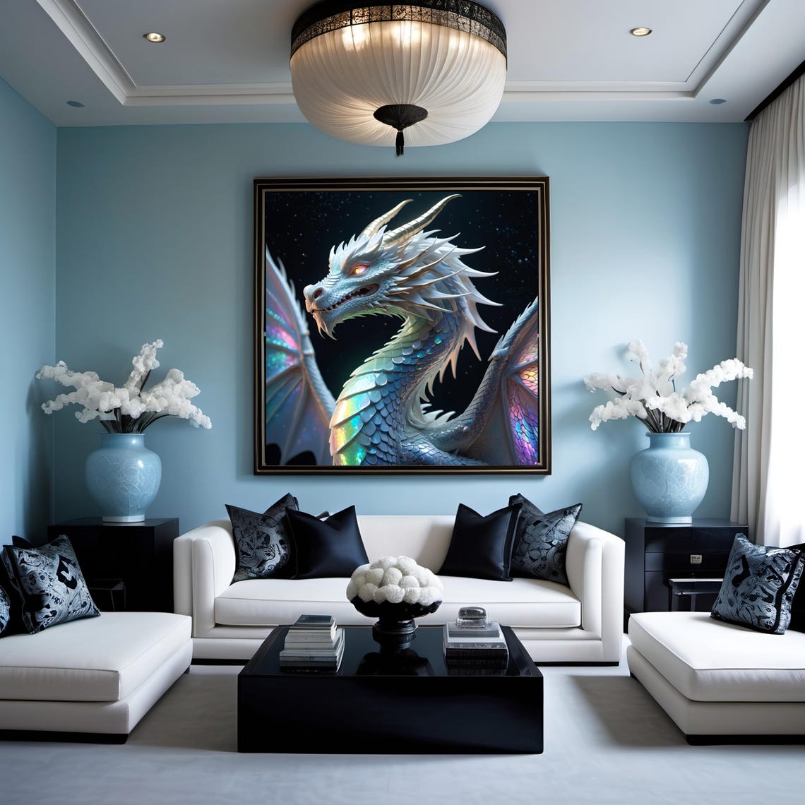 Opalescent Lunar Dragon Art Print: Fantasy Home Decor (digital Download ...