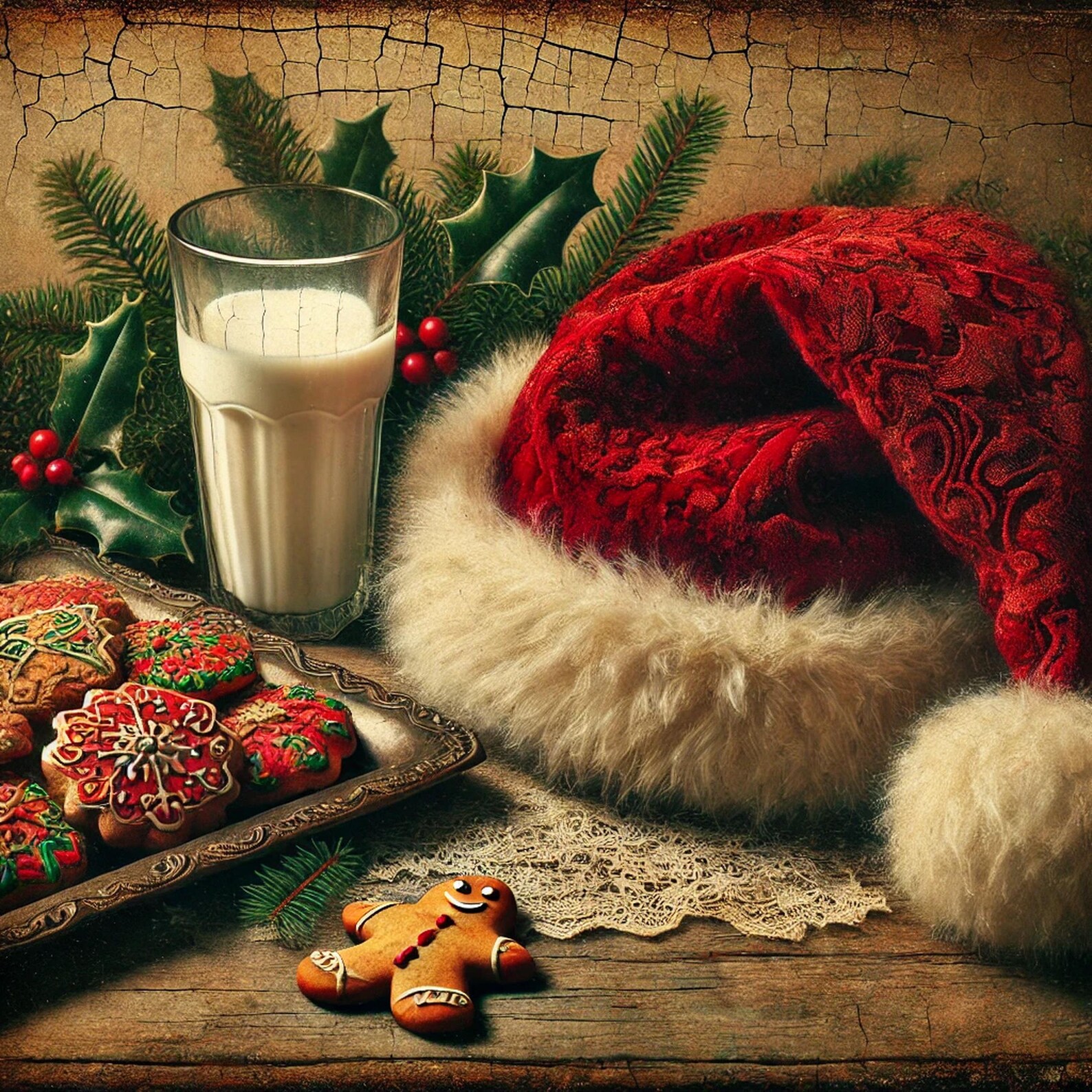 Vintage Santa Hat Christmas Print: Milk and Cookies Art (digital ...