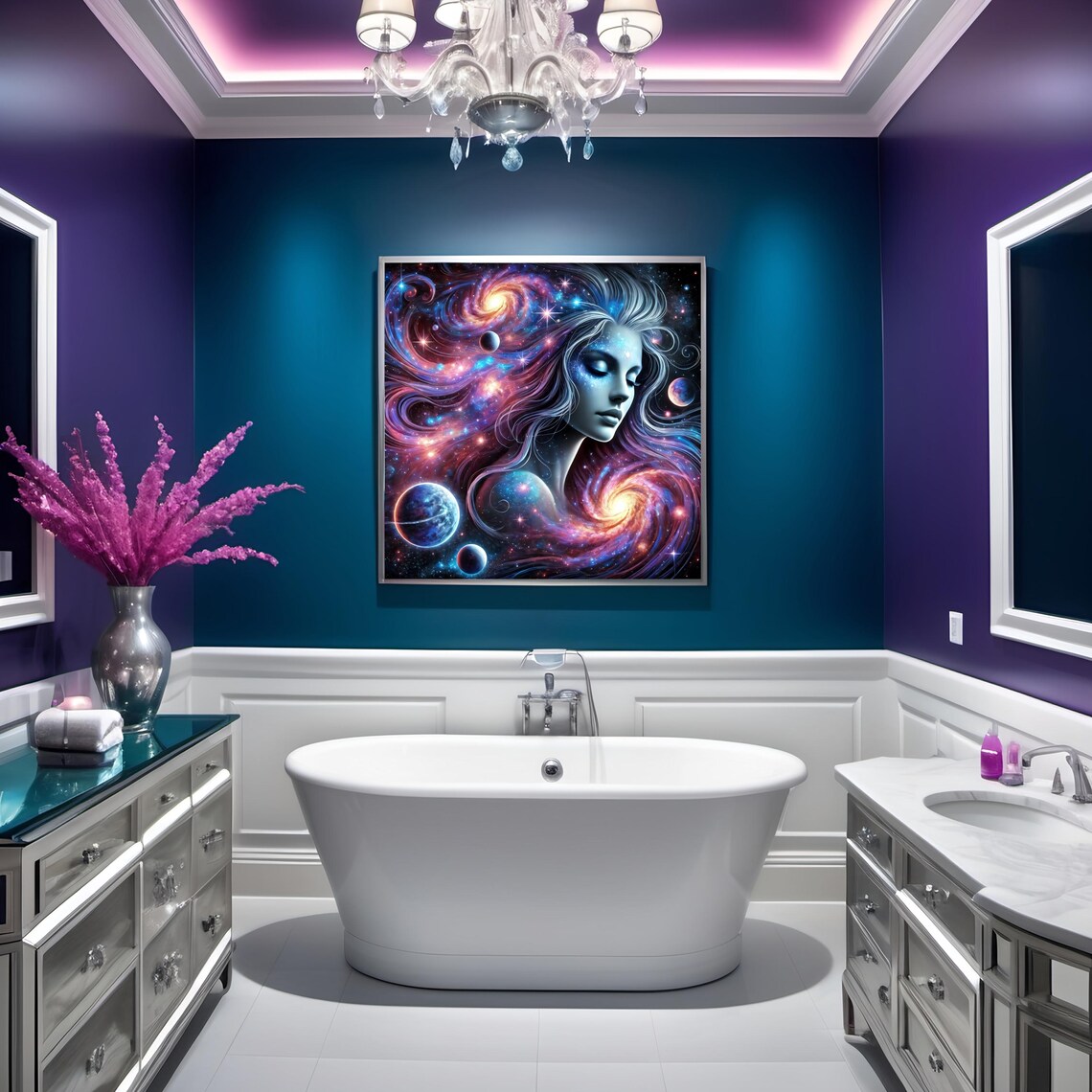 Cosmic Female Digital Art Print, Celestial Galaxy Wall Art, Mystic ...