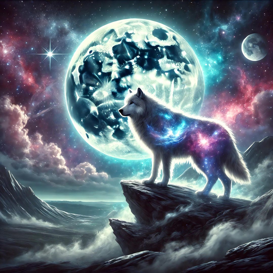 Celestial Spirit Wolf Print: Galaxy Wolf Under Moon (digital Download ...