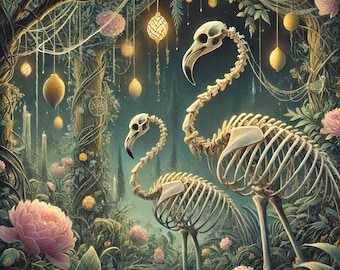 Skeleton Flamingo Garden Art Print: Gothic Summerween Halloween Decor ...
