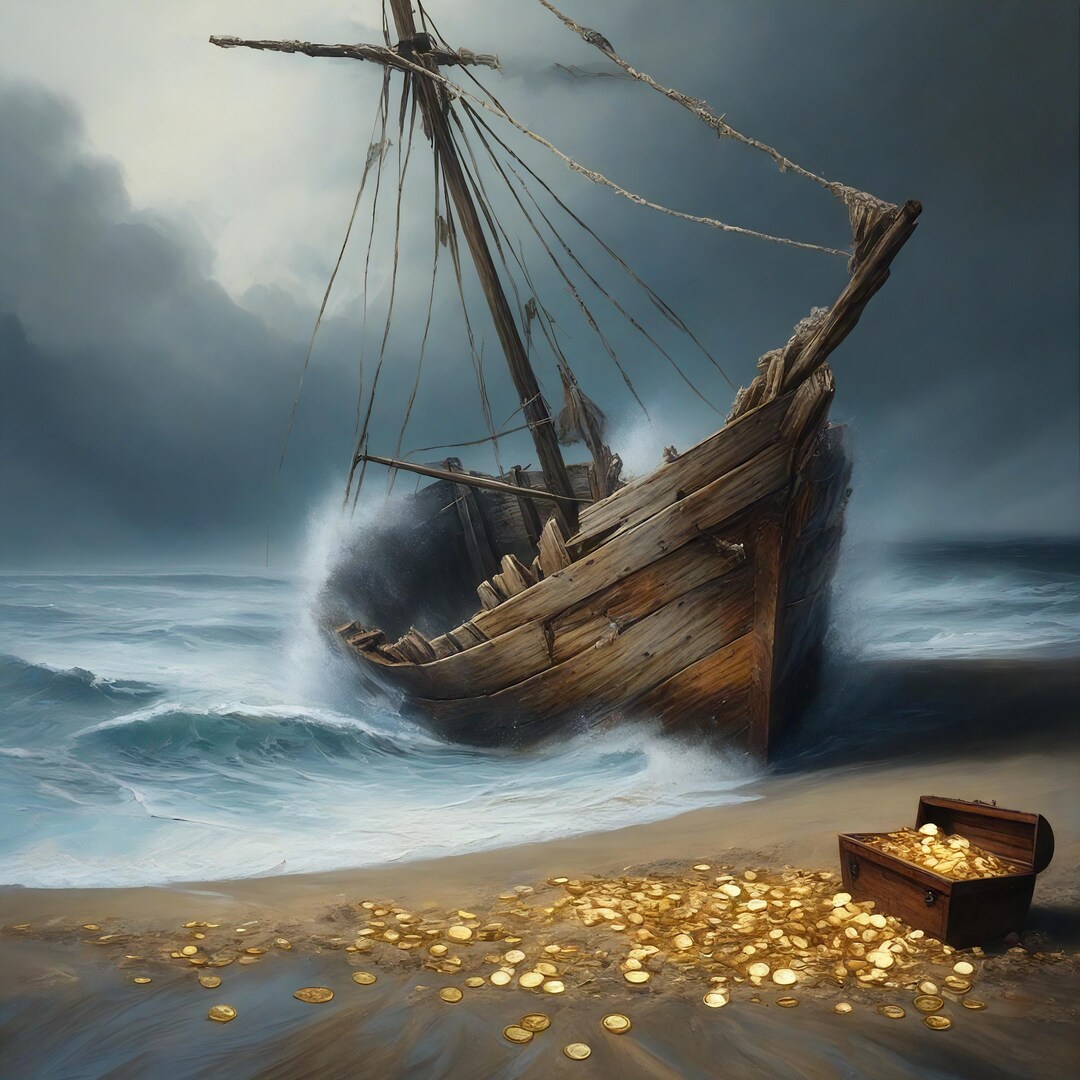 Shipwreck Treasure Chest Print: Nautical Pirate Scene (digital Download ...