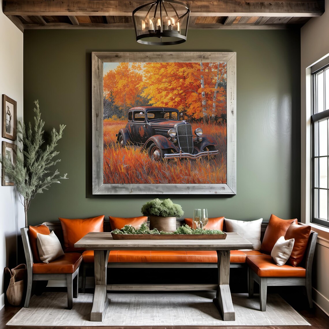 Vintage Car Autumn Art Print: Rustic Americana Garage Decor (digital ...