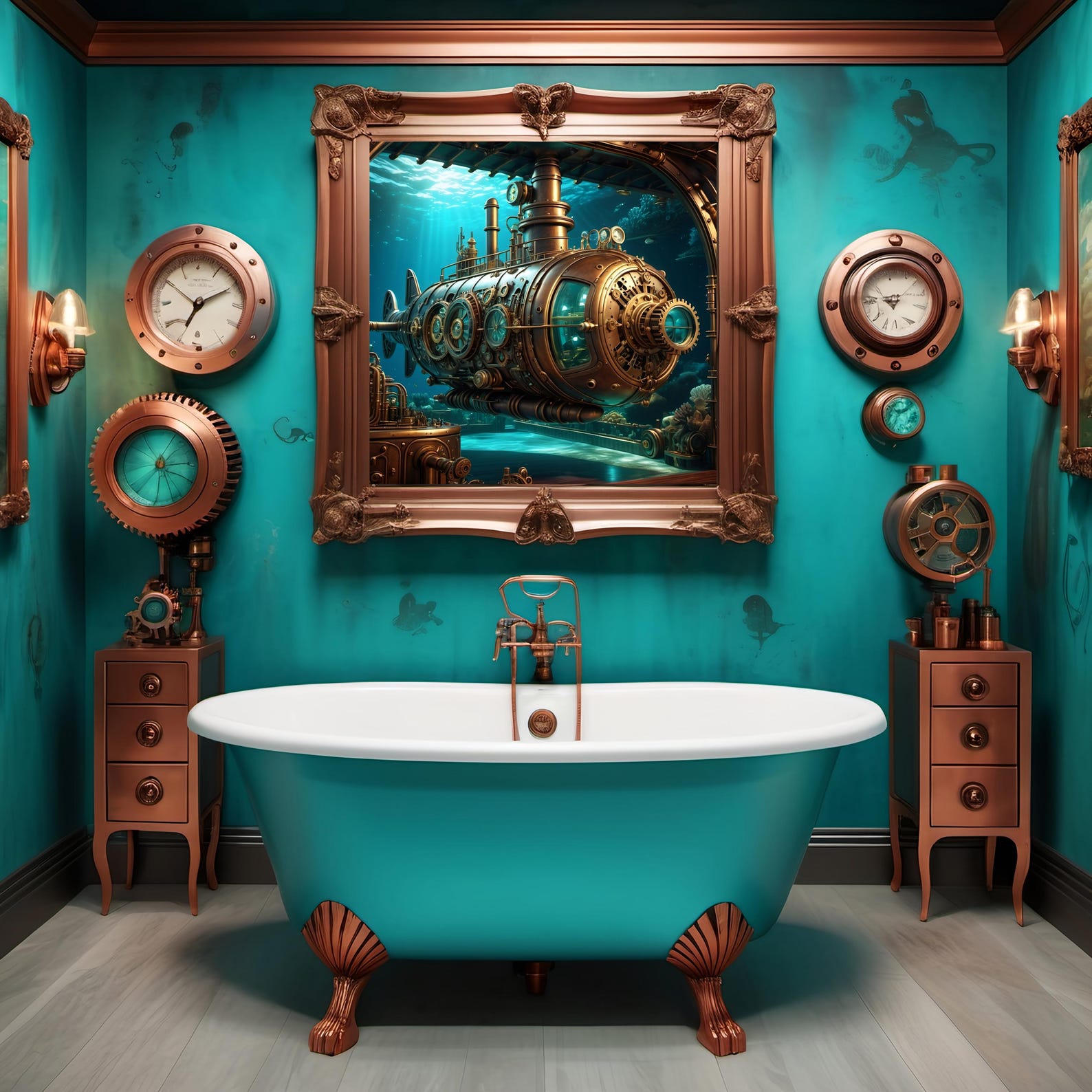 Steampunk Submarine Wall Art Vintage Nautical Digital Print Underwater ...