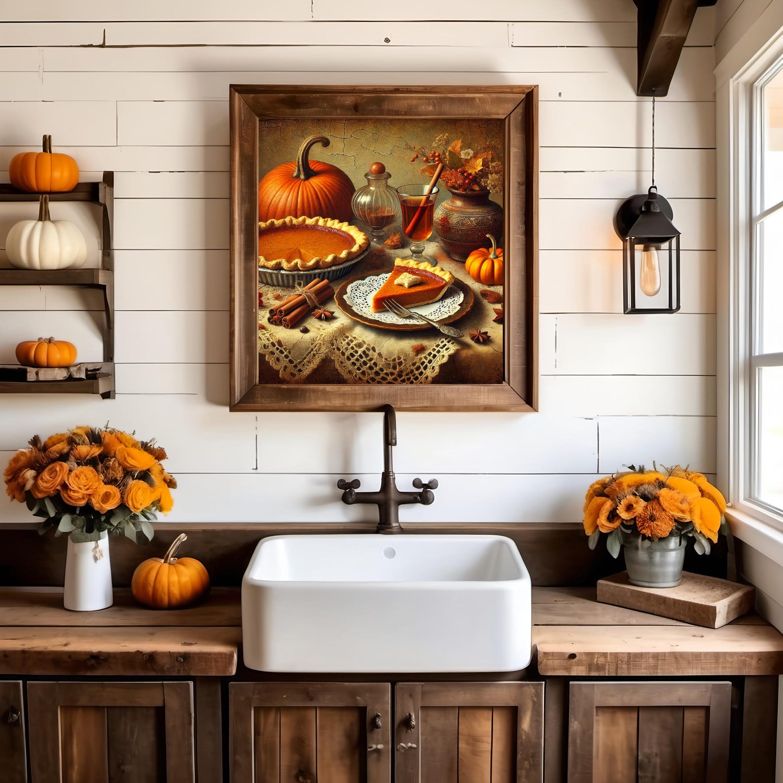 Victorian Pumpkin Pie Still Life Print: Rustic Thanksgiving Decor ...