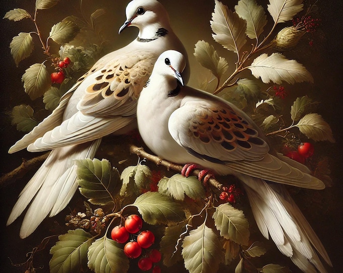 Two Turtle Doves Print: Romantic Holiday Wall Art (digital Download ...