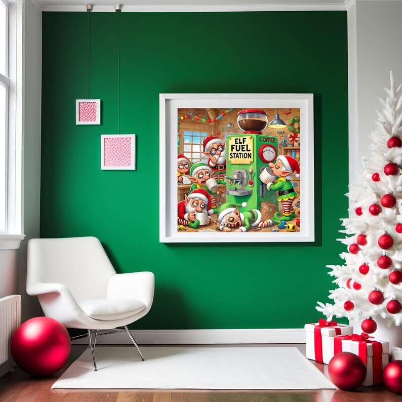 Funny Christmas Elf Art Print Digital Download North Pole Coffee Bar ...