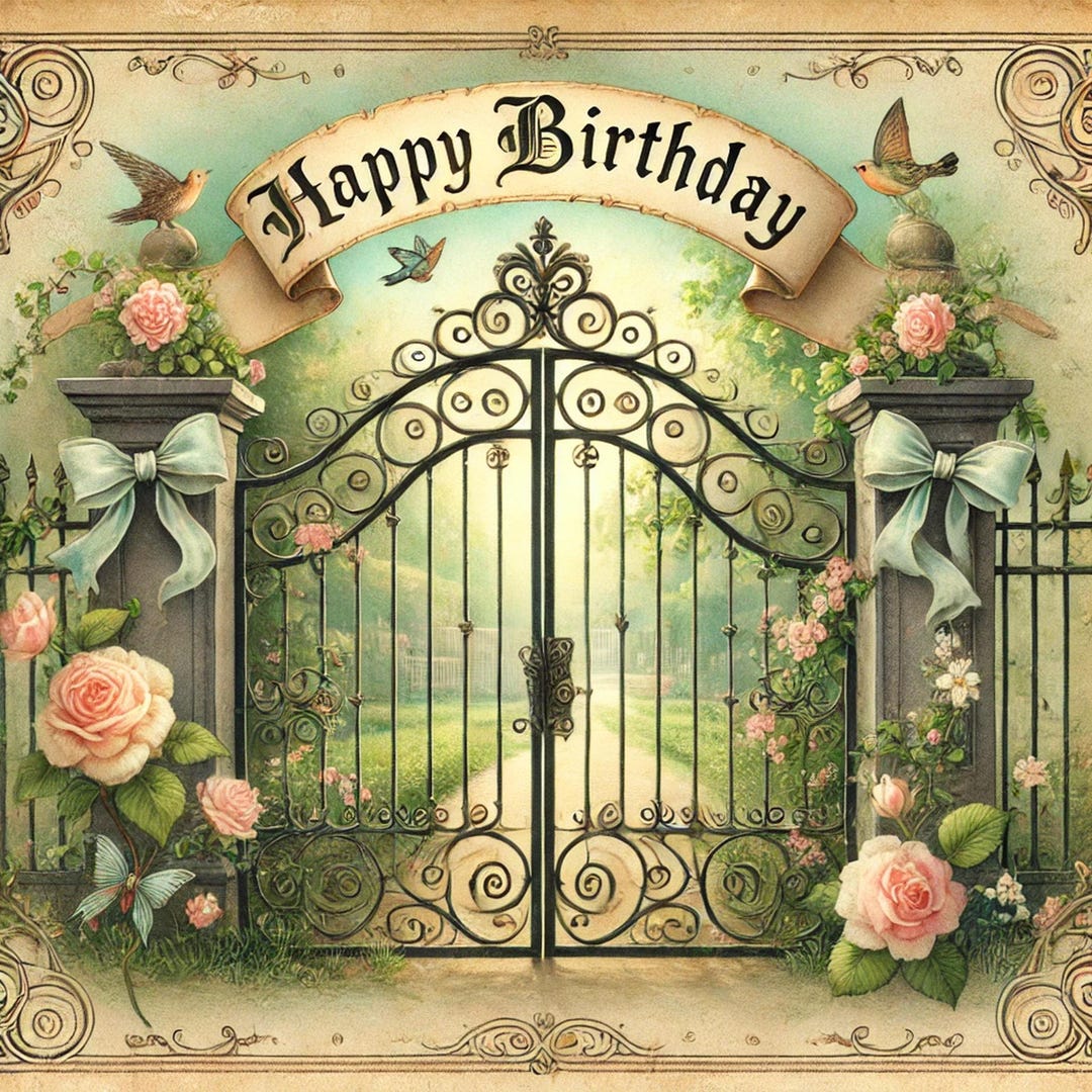 Vintage Birthday Gate Print Floral Garden Path Digital Art Ornate ...