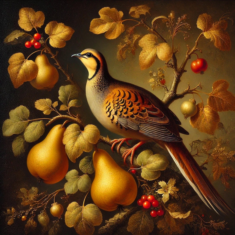 Partridge in a Pear Tree Christmas Wall Art Nature Digital Print ...