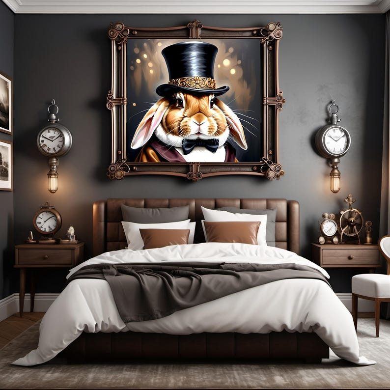 Victorian Rabbit Portrait: Dapper Bunny in Top Hat (digital Download ...