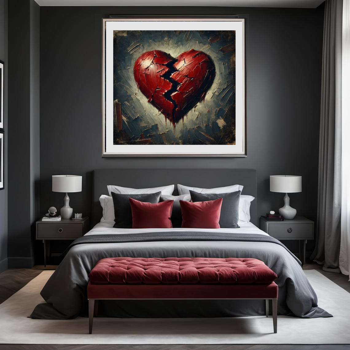 Broken Heart Impressionist Digital Print Cracked Red Heart Wall Art ...