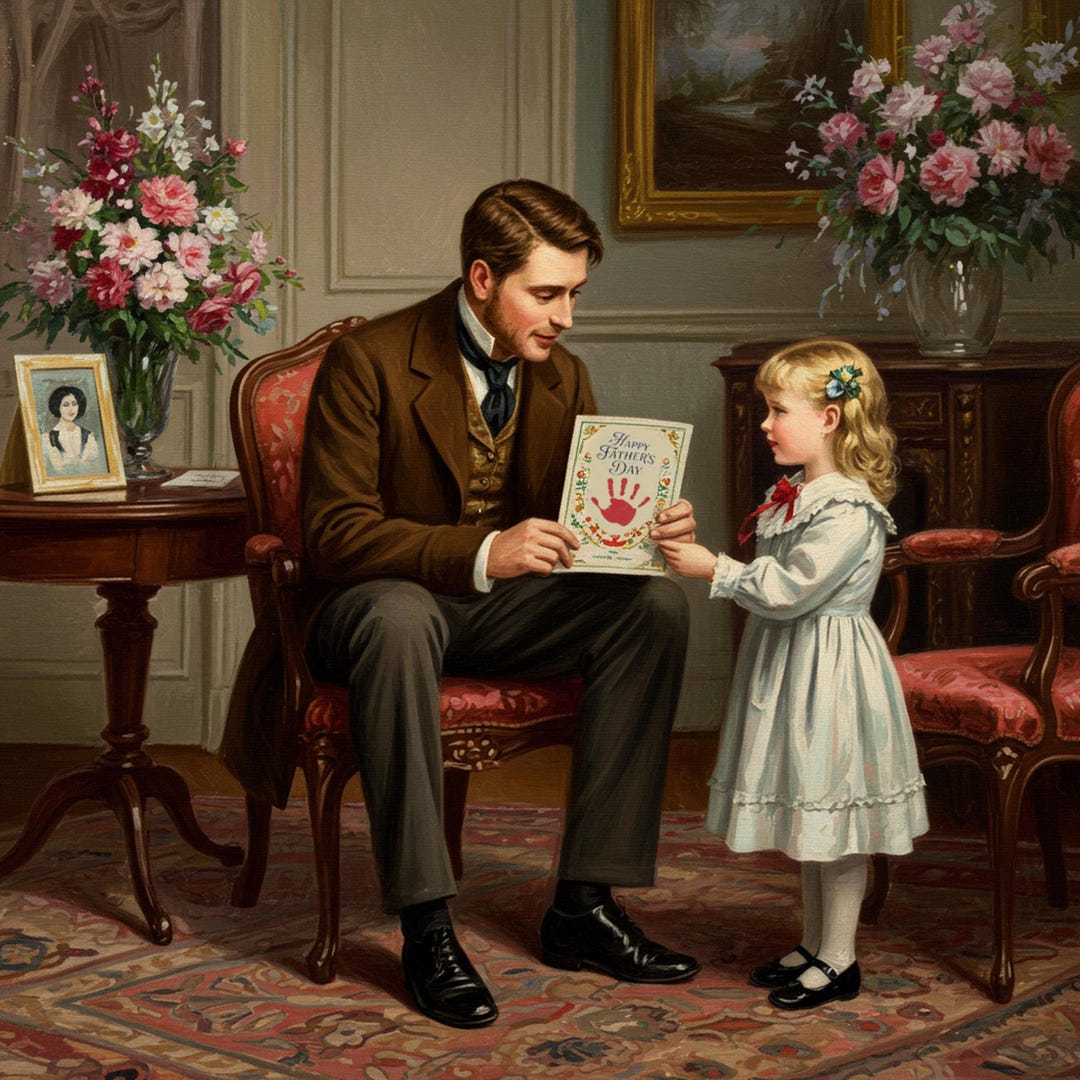 Father Receiving Handprint Card Vintage Fathers Day Painting Digital ...