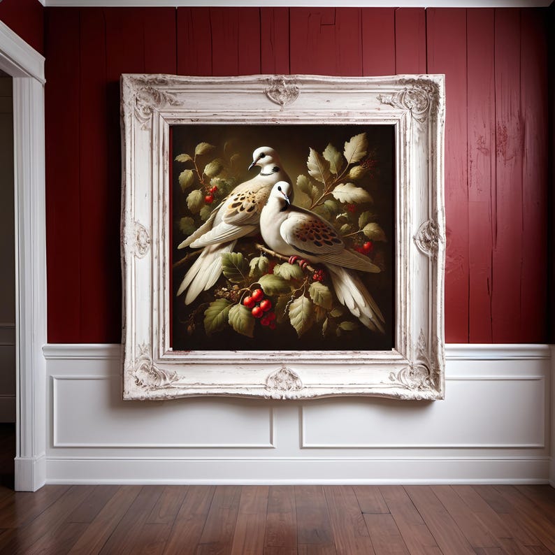 Two Turtle Doves Wall Art | Romantic Christmas Decor, Nature Digital ...
