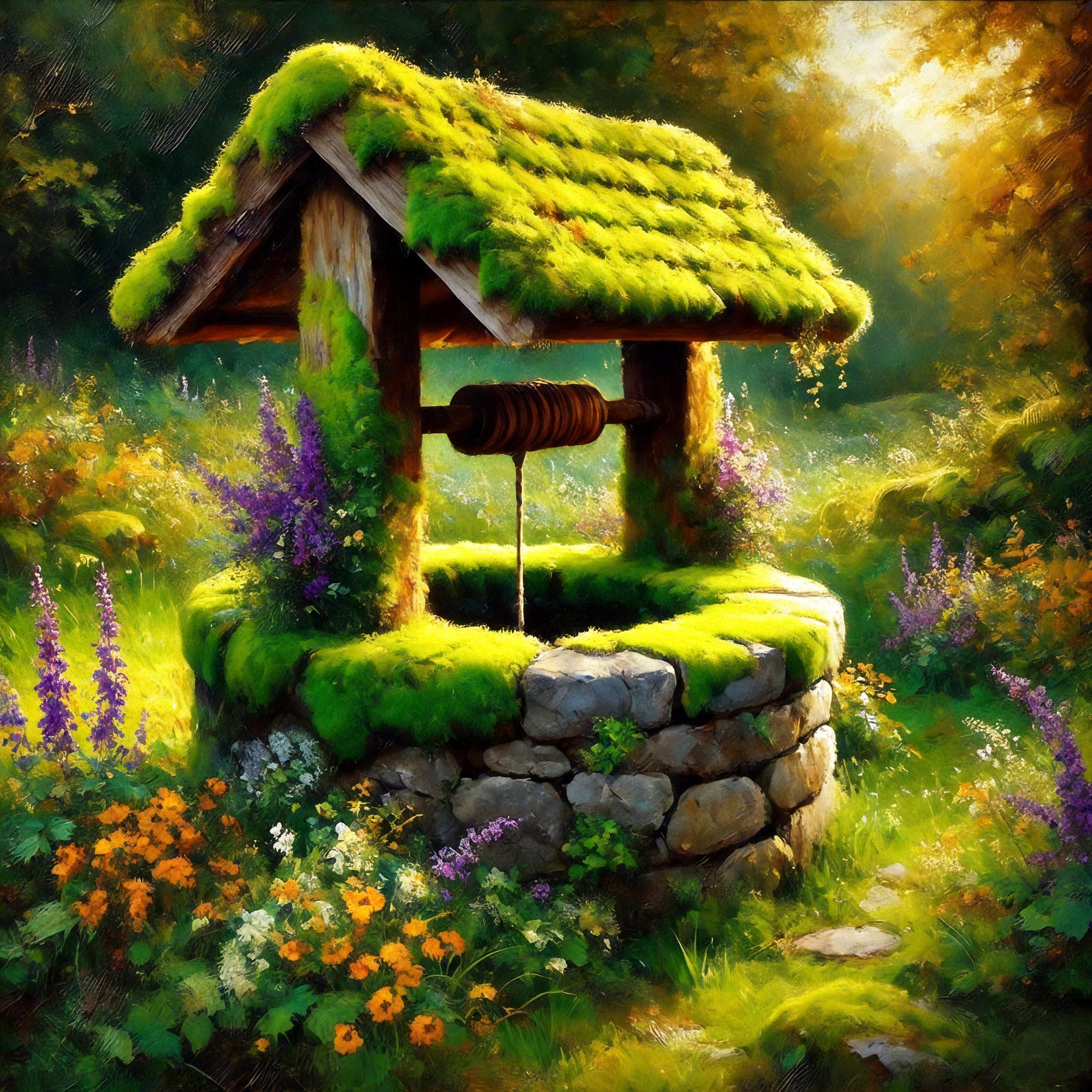 Fairy Tale Wishing Well Digital Print Enchanted Garden Wall Art Magical ...