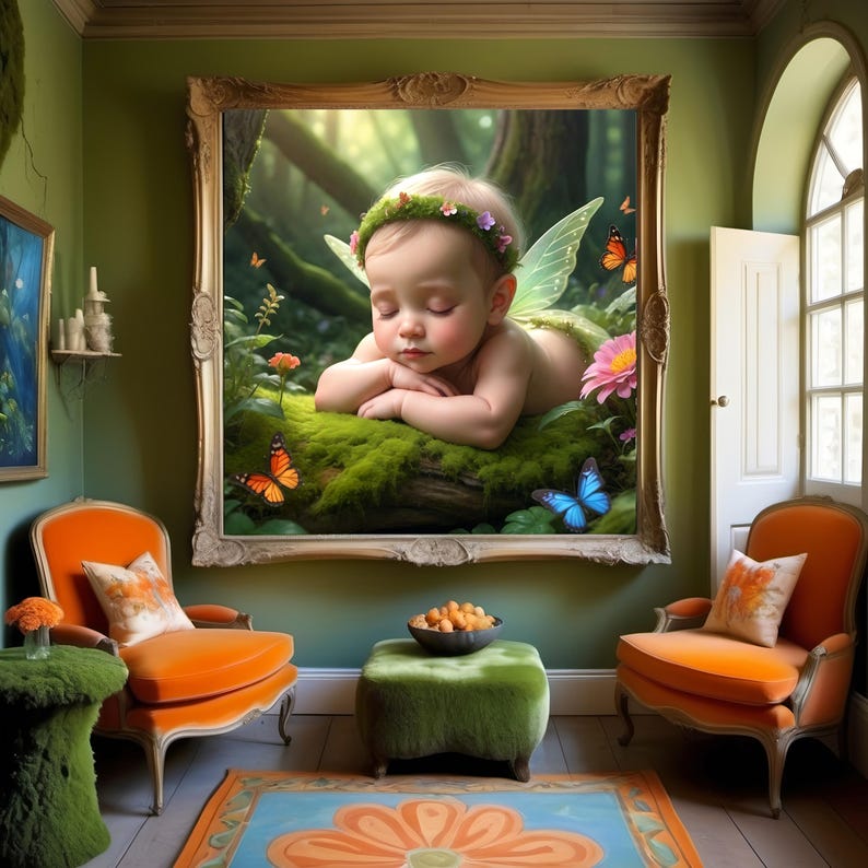 Baby Fairy Digital Print Whimsical Nursery Wall Decor Mossy Forest ...