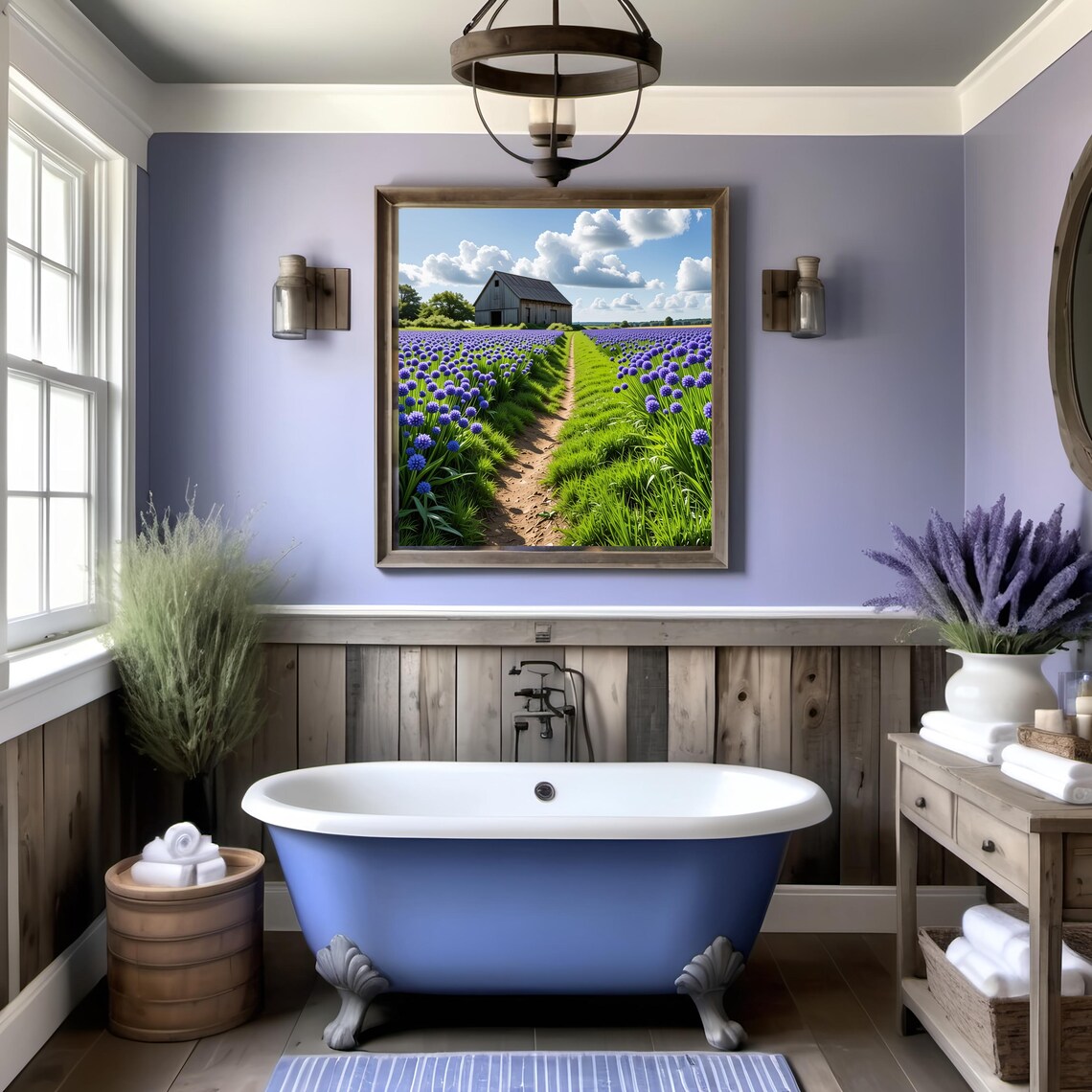 Blue Chive Field Print: Rustic Barn, Farmhouse Wall Decor (digital ...