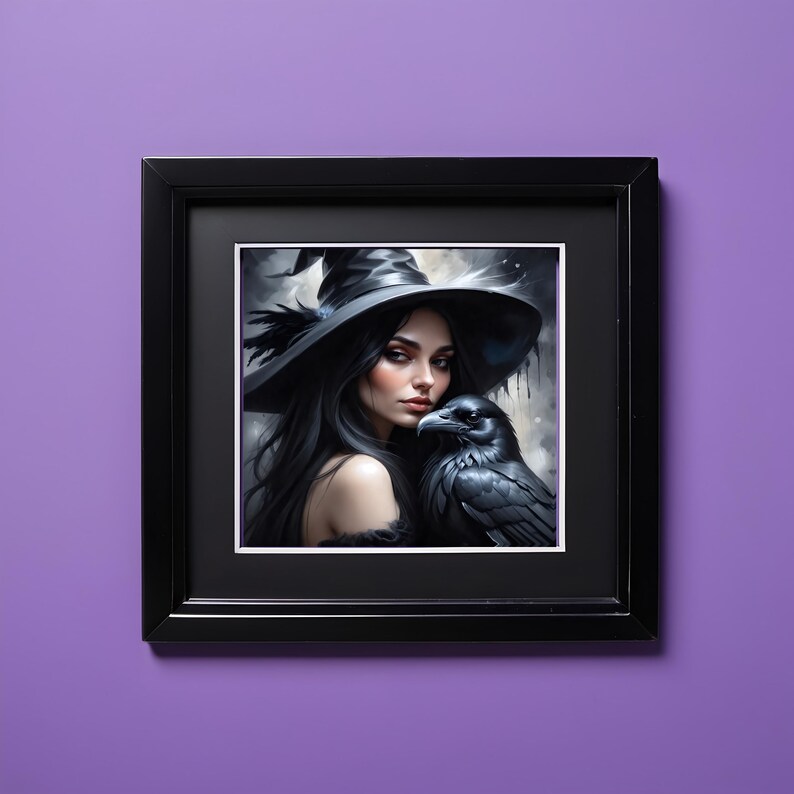 Mystical Witch and Raven Print: Dark Gothic Halloween Decor (digital ...