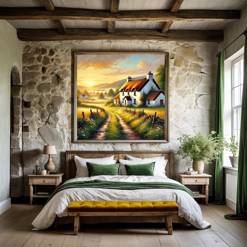 Irish Thatched Cottage Digital Print Rolling Hills Landscape Wall Art ...