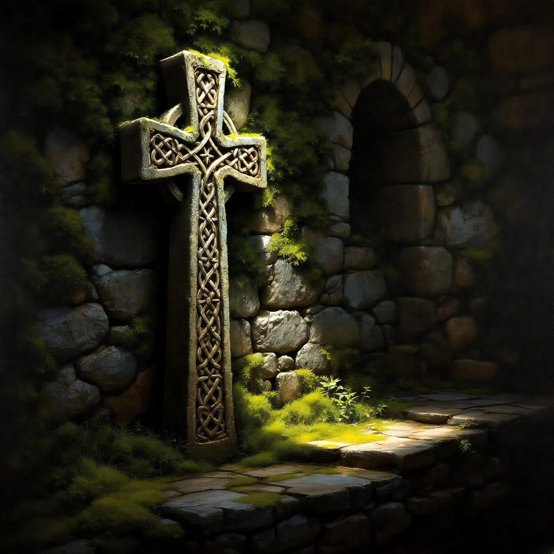 Celtic Cross Digital Print: Irish Heritage Stone Wall Art (40x40 Inches ...