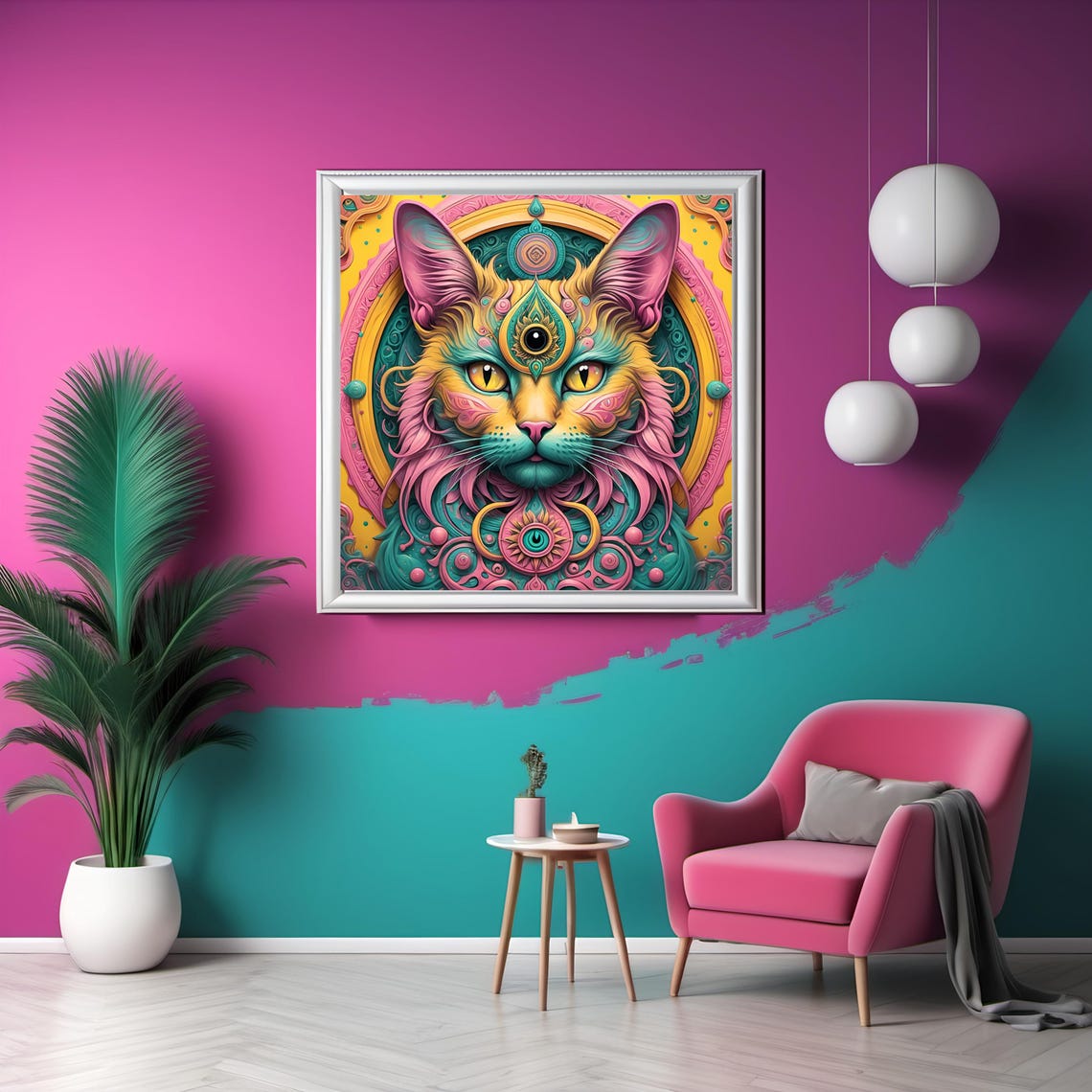 Psychedelic Third-eye Cat Portrait: Mystical Boho Wall Art (digital ...