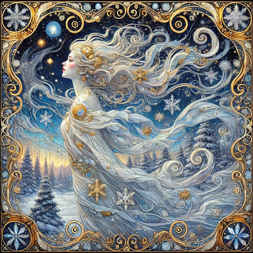 Spirit of the North Wind Art Nouveau Painting: Ethereal Winter Fantasy ...