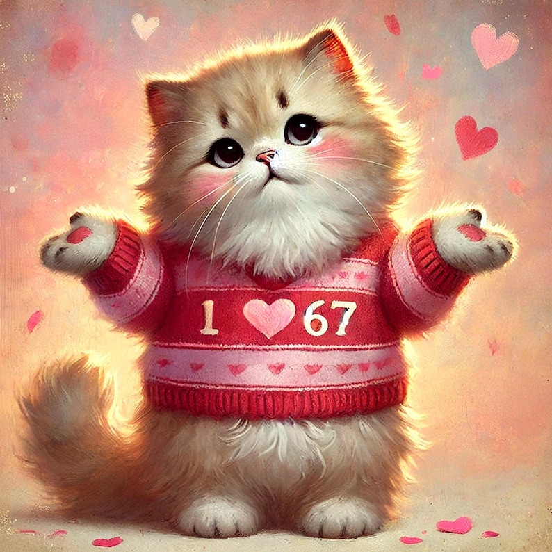 Funny Valentine Cat Print | I Heart 67 Meme, Whimsical Kitten (digital ...