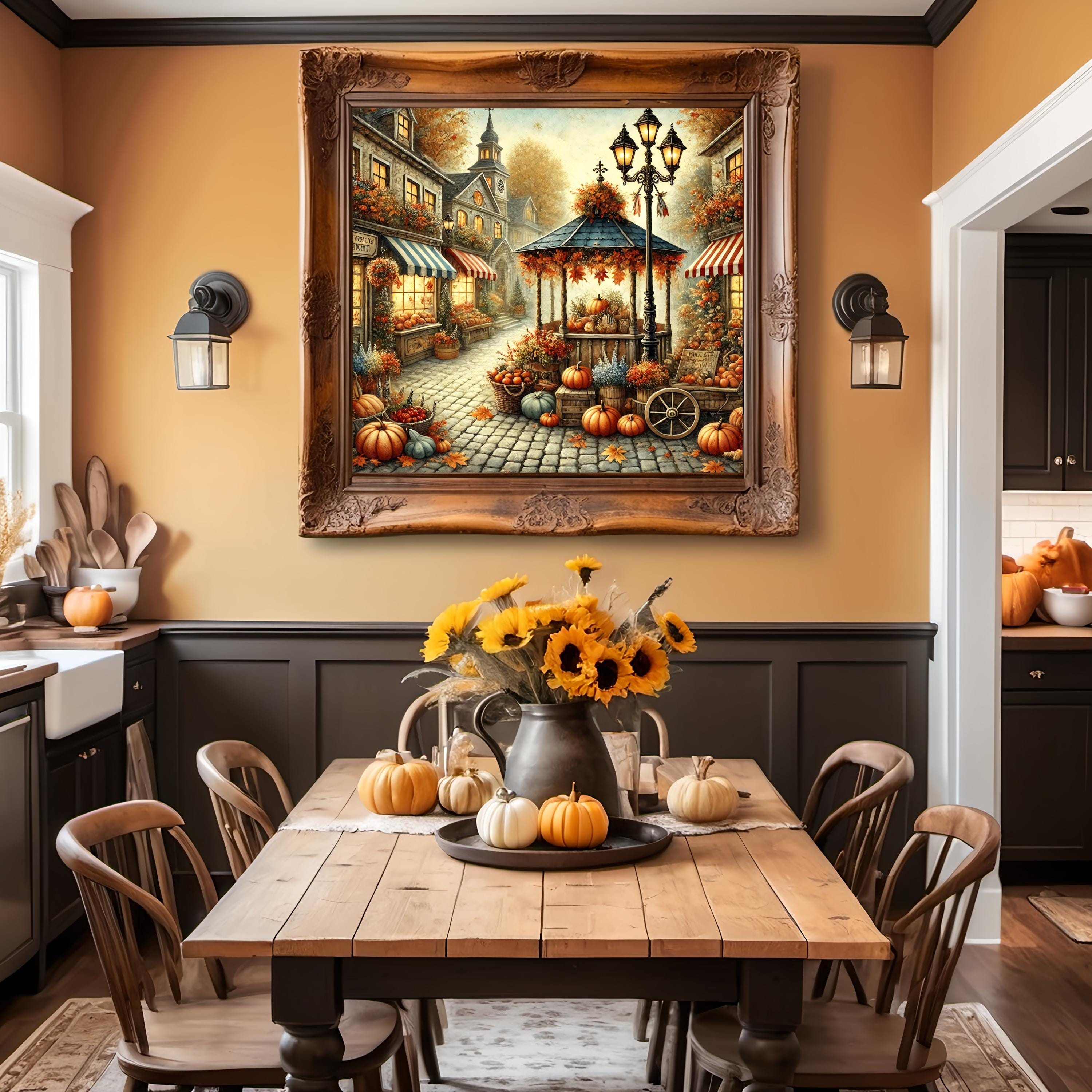 Vintage Autumn Market Scene Digital Print Cozy Fall Town Artwork Gift ...