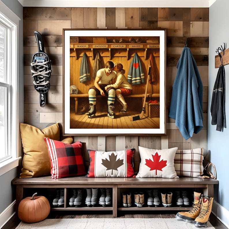 Hockey Romance Art Print: Locker Room Kiss, Vintage Love Scene (digital ...