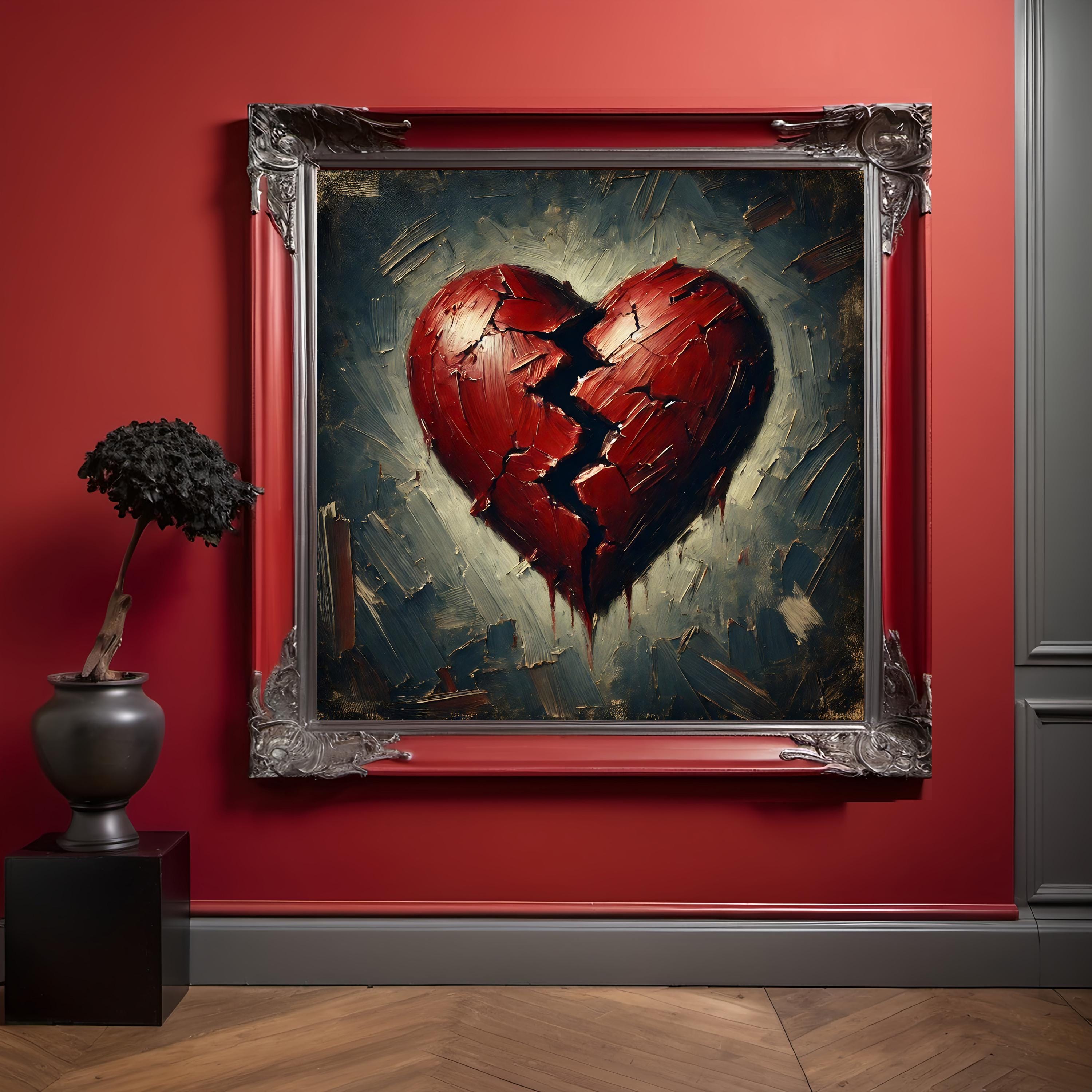 Broken Heart Impressionist Digital Print Cracked Red Heart Wall Art Broken Heart Impressionist Digital Print Cracked Red Heart Wall Art