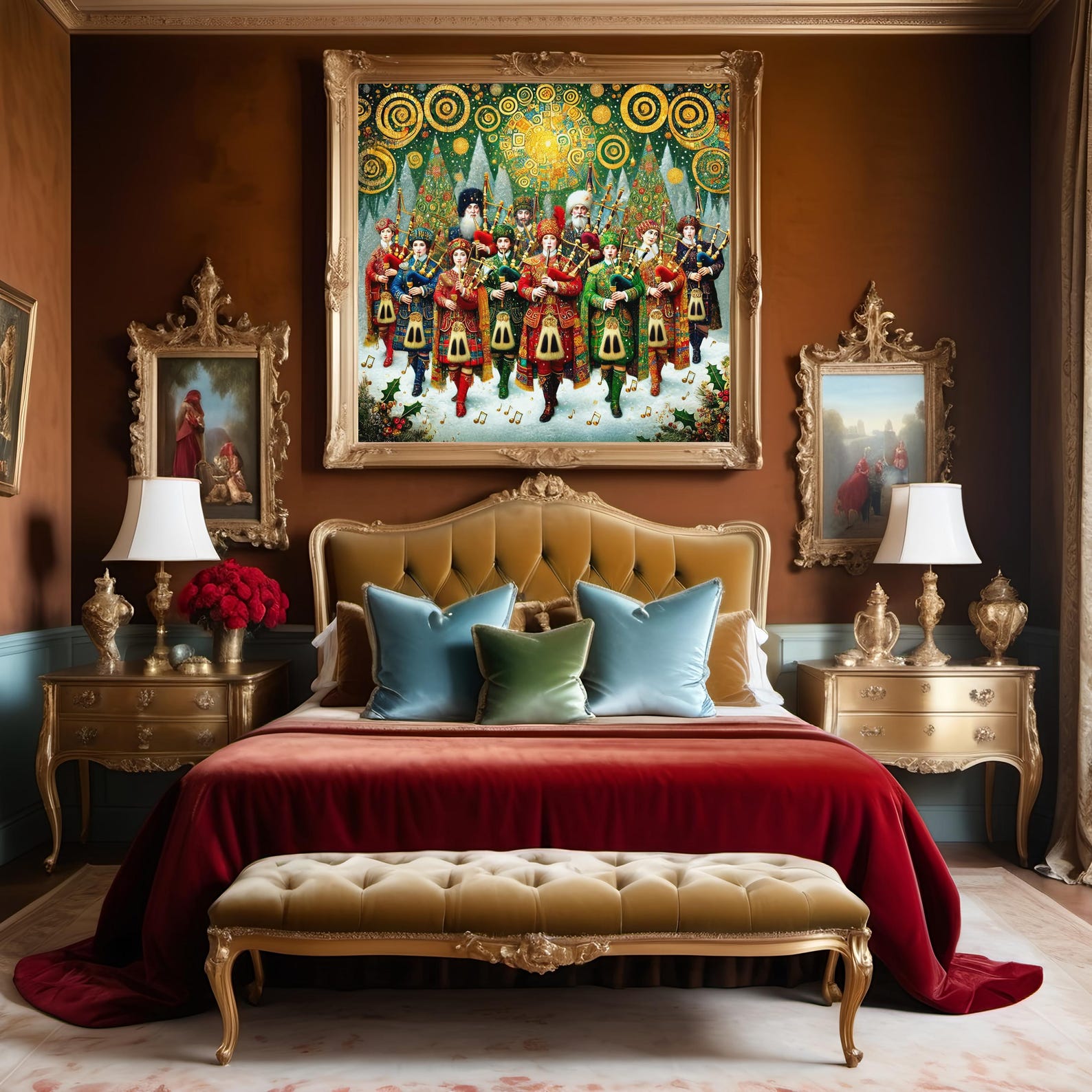 Eleven Pipers Piping Art Print: Klimt Inspired Christmas Decor (digital ...