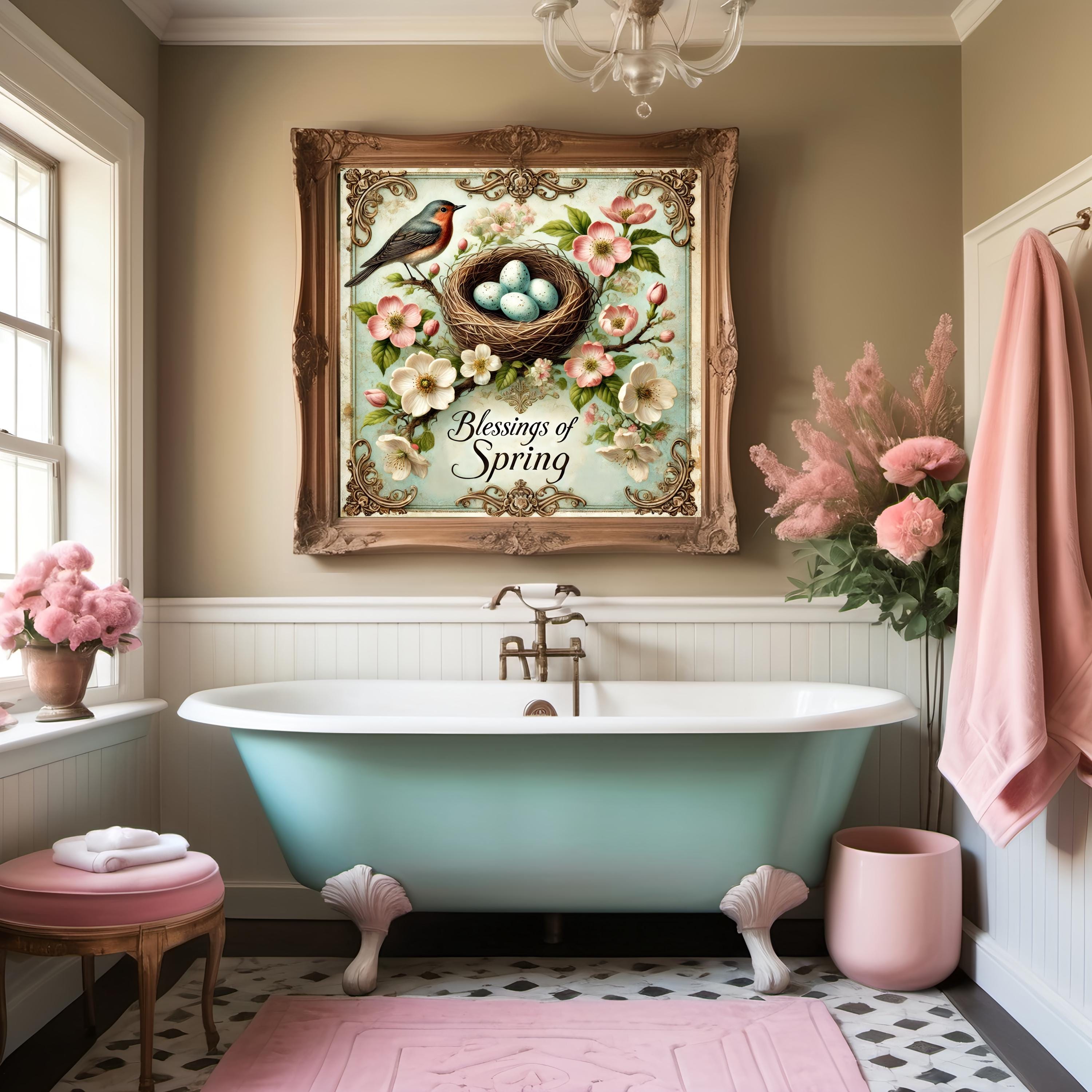 Vintage Easter Sign Wall Art Bird and Nest Digital Print Antique ...