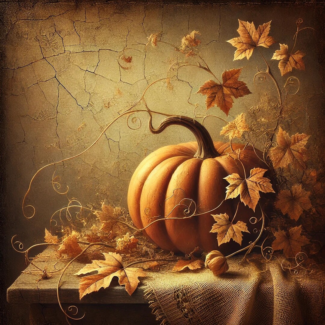 Victorian Pumpkin Wall Art Rustic Autumn Wall Decor Antique Style Still ...