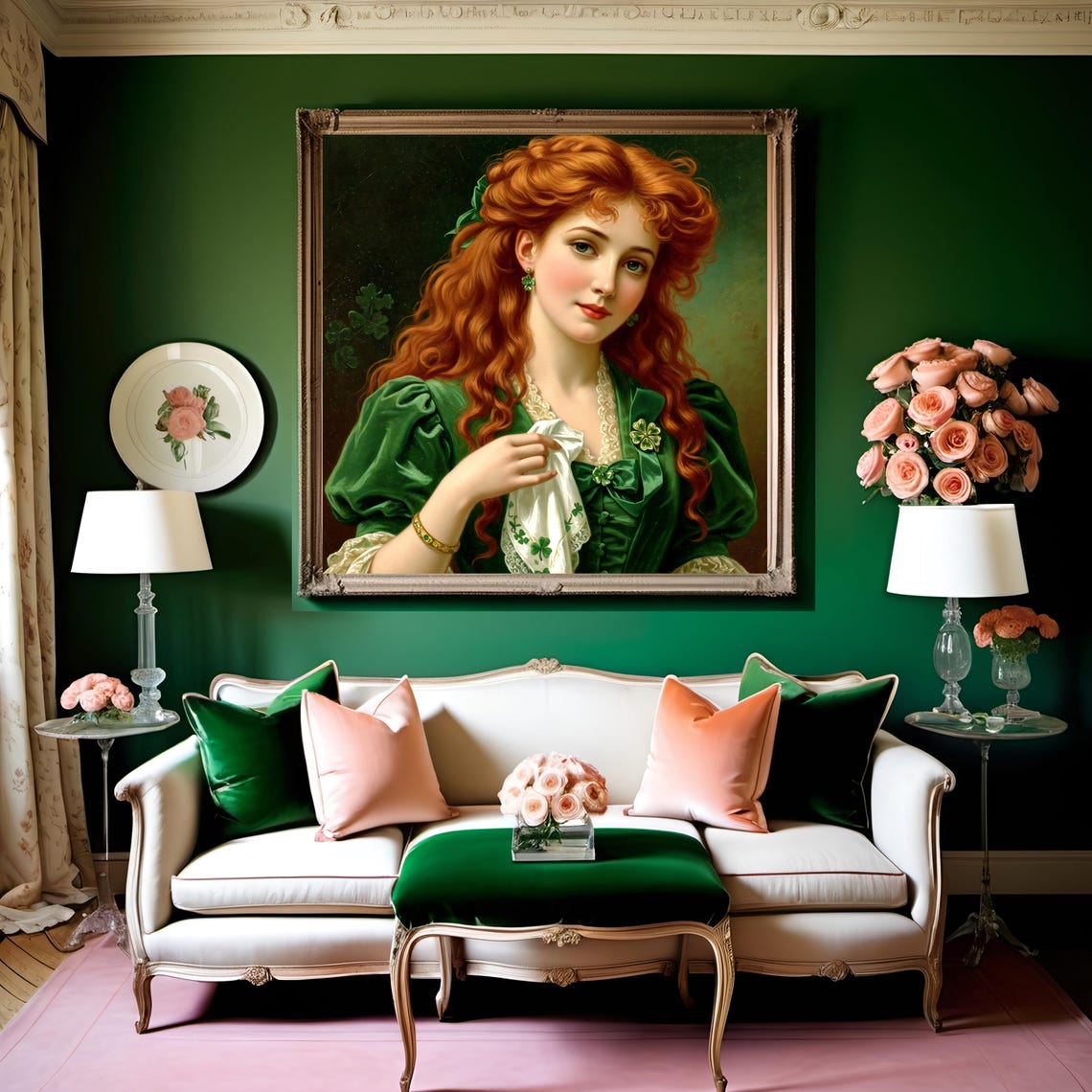 Victorian Irish Lass Art Print: St Patrick's Day Redhead (digital ...