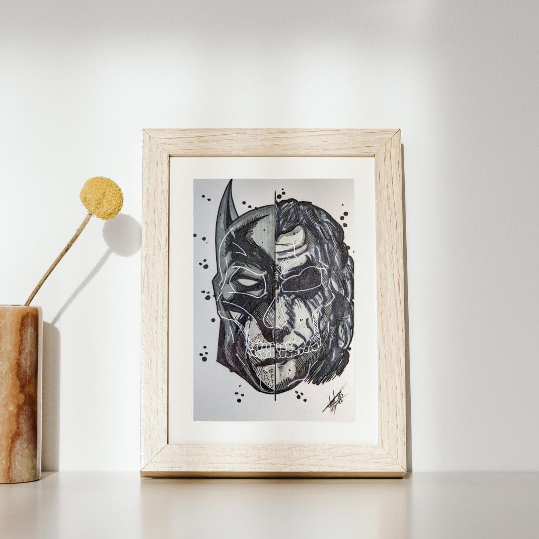 Duality of Gotham, Batman Joker Split Face Art, Half Hero Half Villain ...