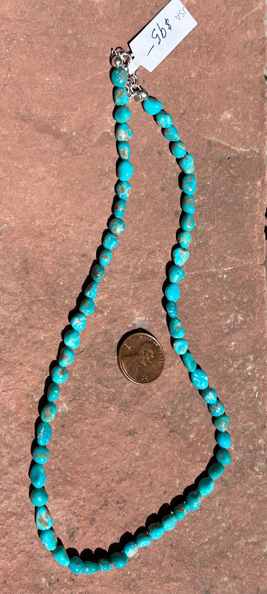 Genuine Natural Color Castle Dome Turquoise 15.5” to 17.5” Sterling ...
