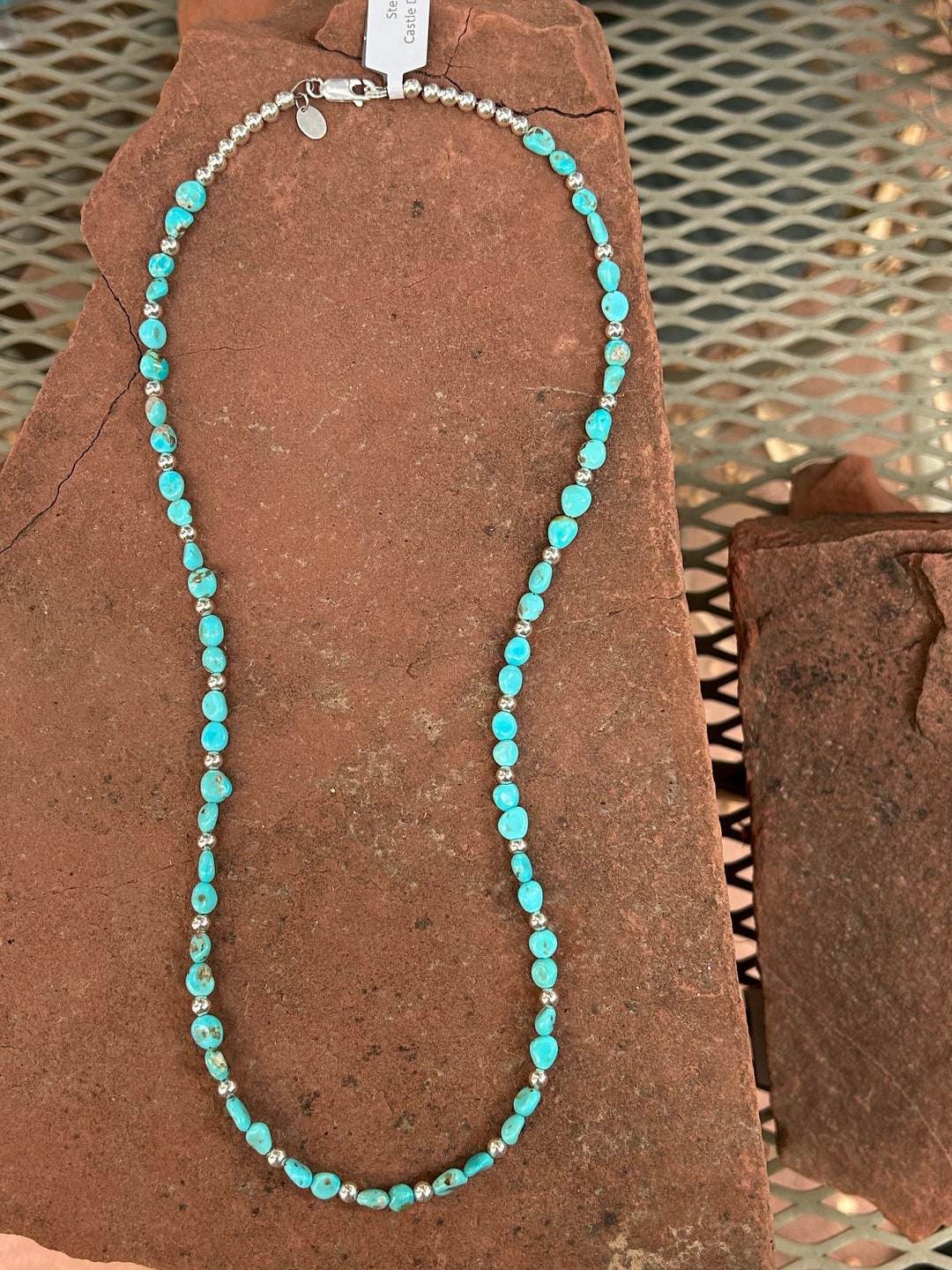 Castle Dome Turquoise From Arizona Mine. Sterling Silver and 21” Long ...