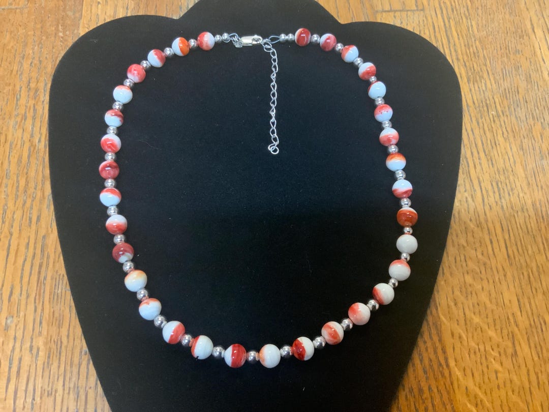 Rare Round Spiney Oyster Shell Beads With Sterling Silver 16”. Necklace ...