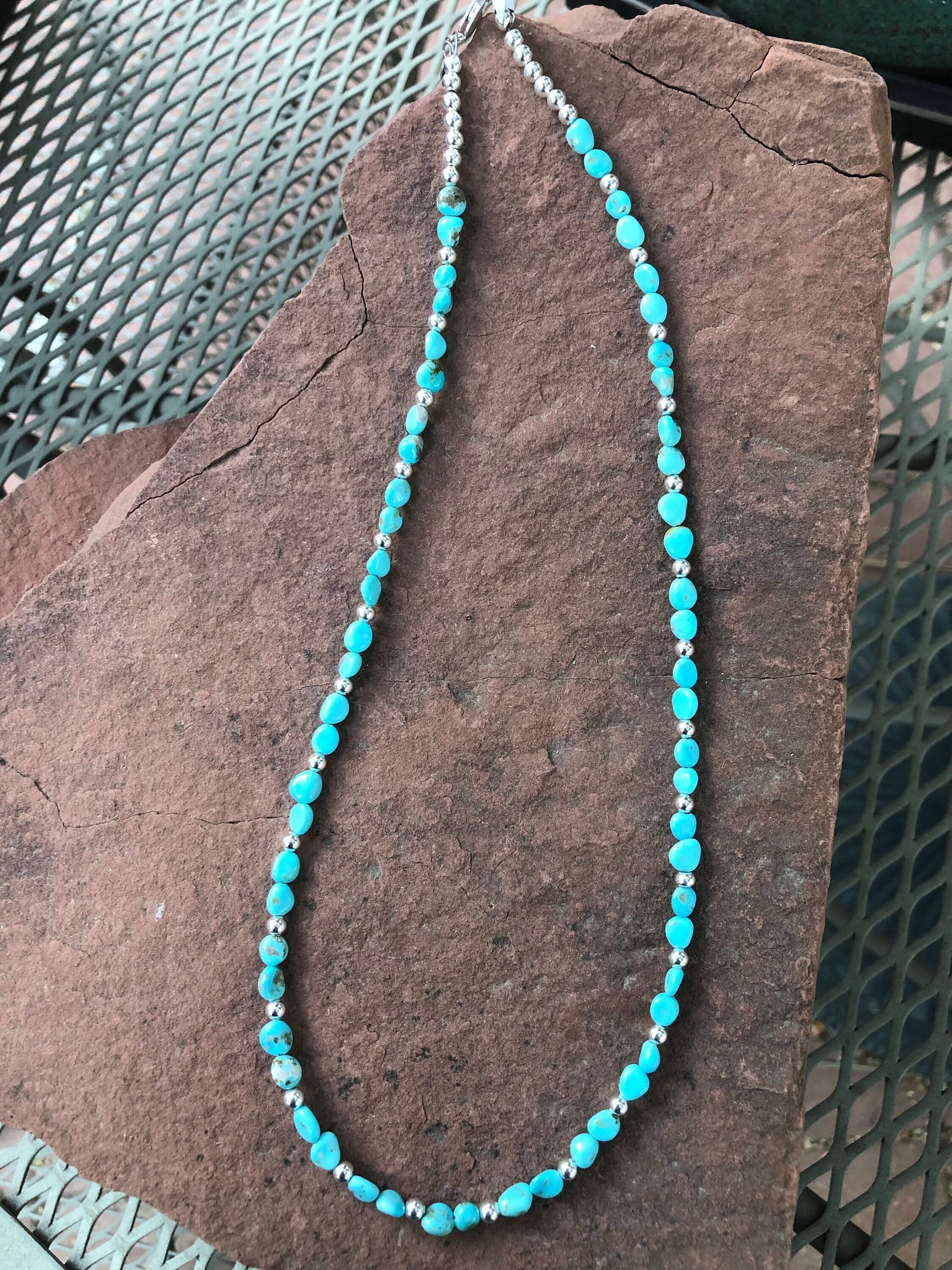 Castle Dome Turquoise From Arizona Mine. Sterling Silver and 21” Long ...